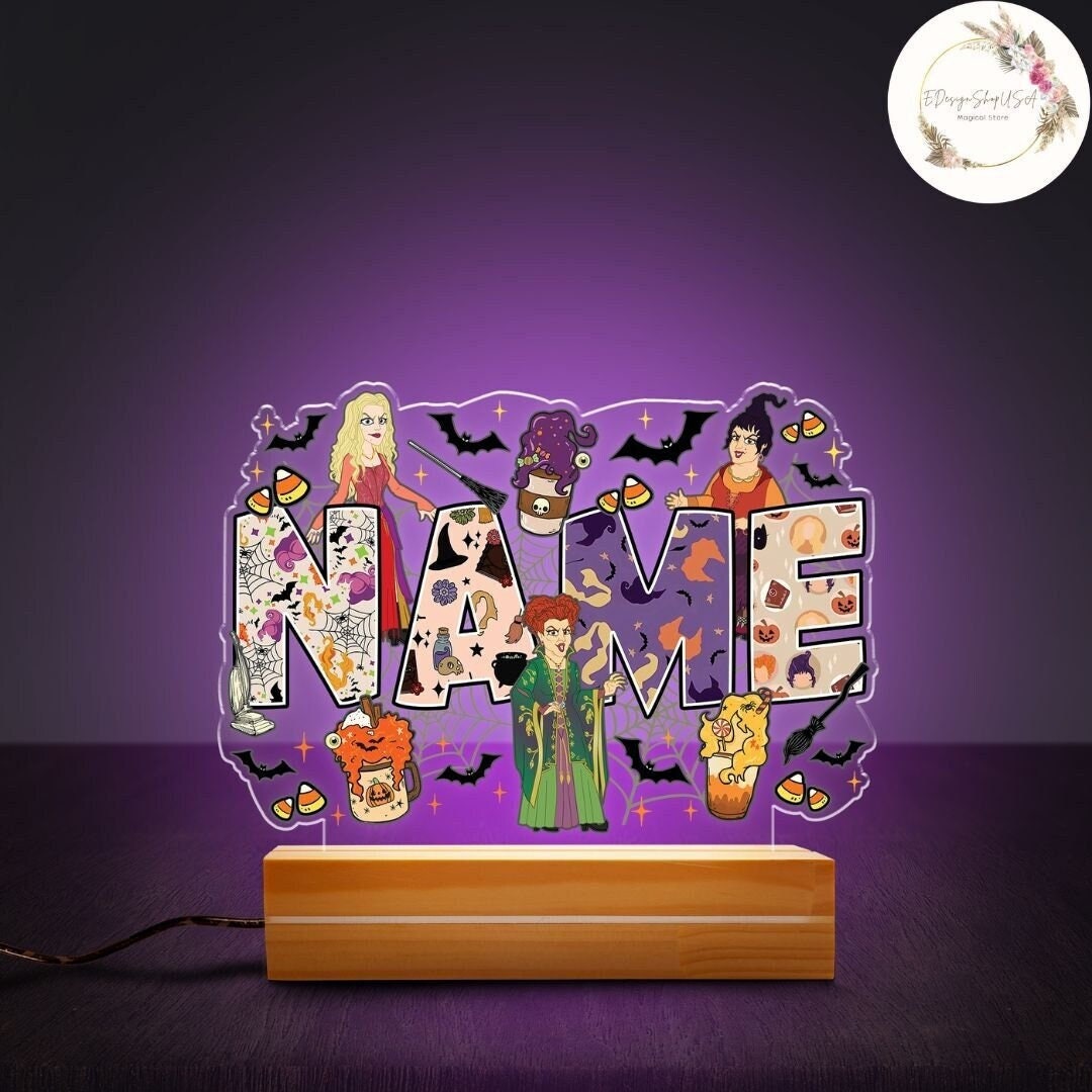 Custom Name Disney Hocus Pocus Night Light, Sanderson Sisters Witch ...