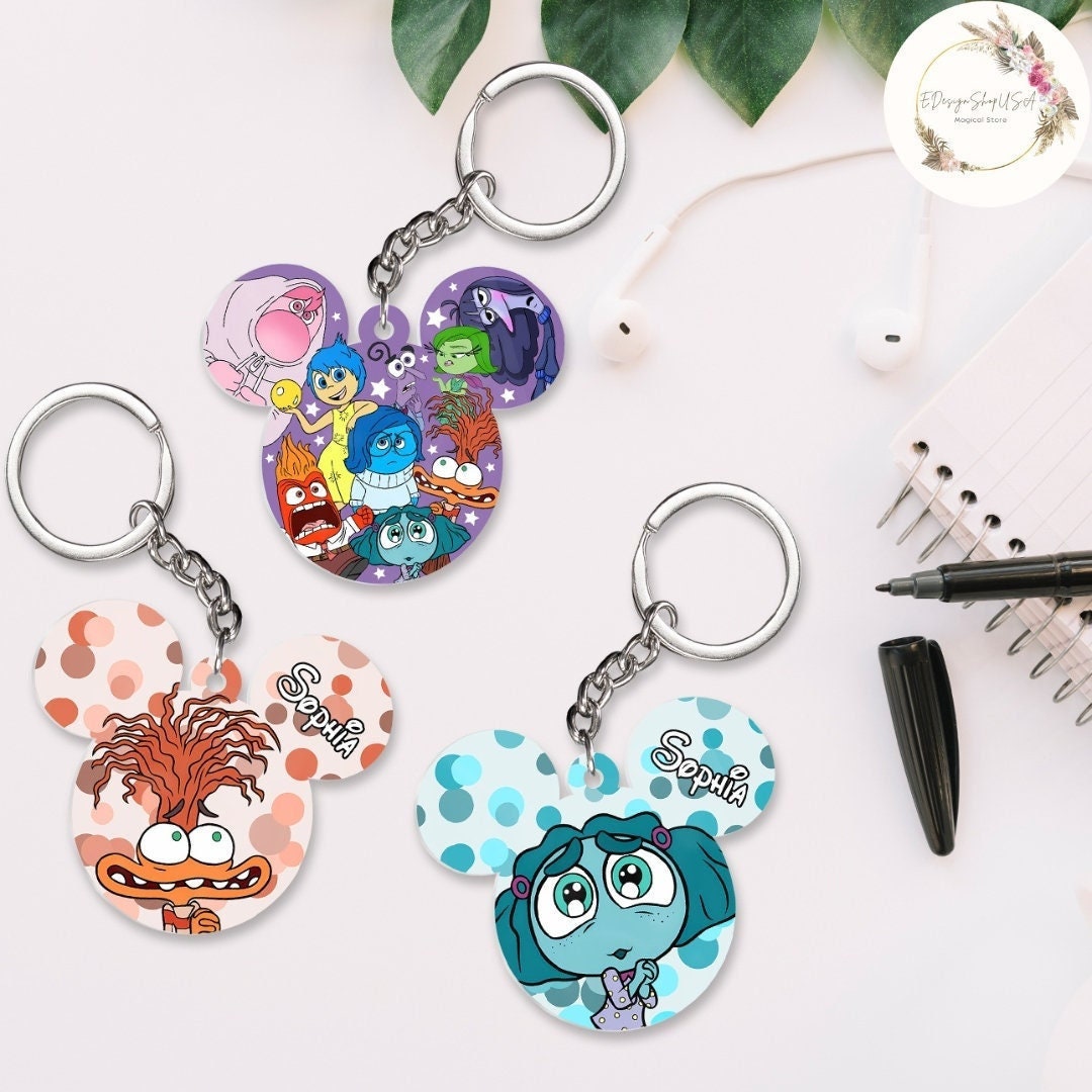 Personalized Mickey Ears Disney Inside Out Keychain, Inside Out 2 Movie ...