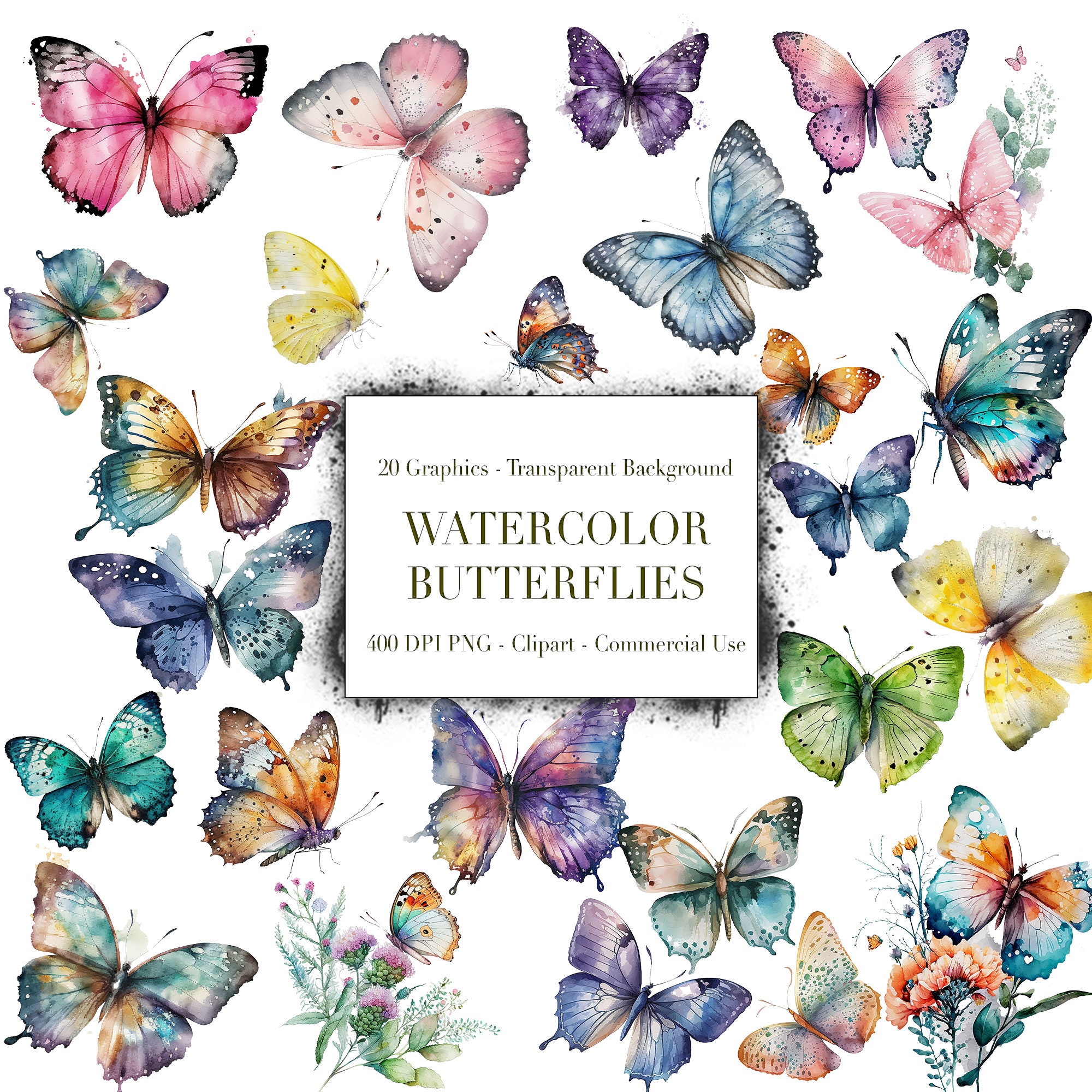 20 Watercolor Butterflies Clipart Painted Butterfly Clipart - Etsy