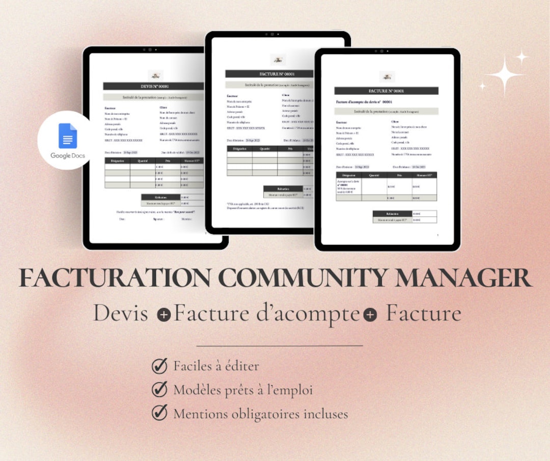 Pack Modèles Facturation Community Manager - Template Community Manager ...