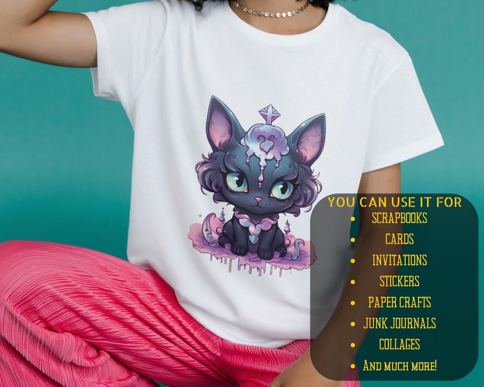 Kawaii Pastel Goth Cat Clipart, Cute Gothic Kitten Illustrations, Dark ...