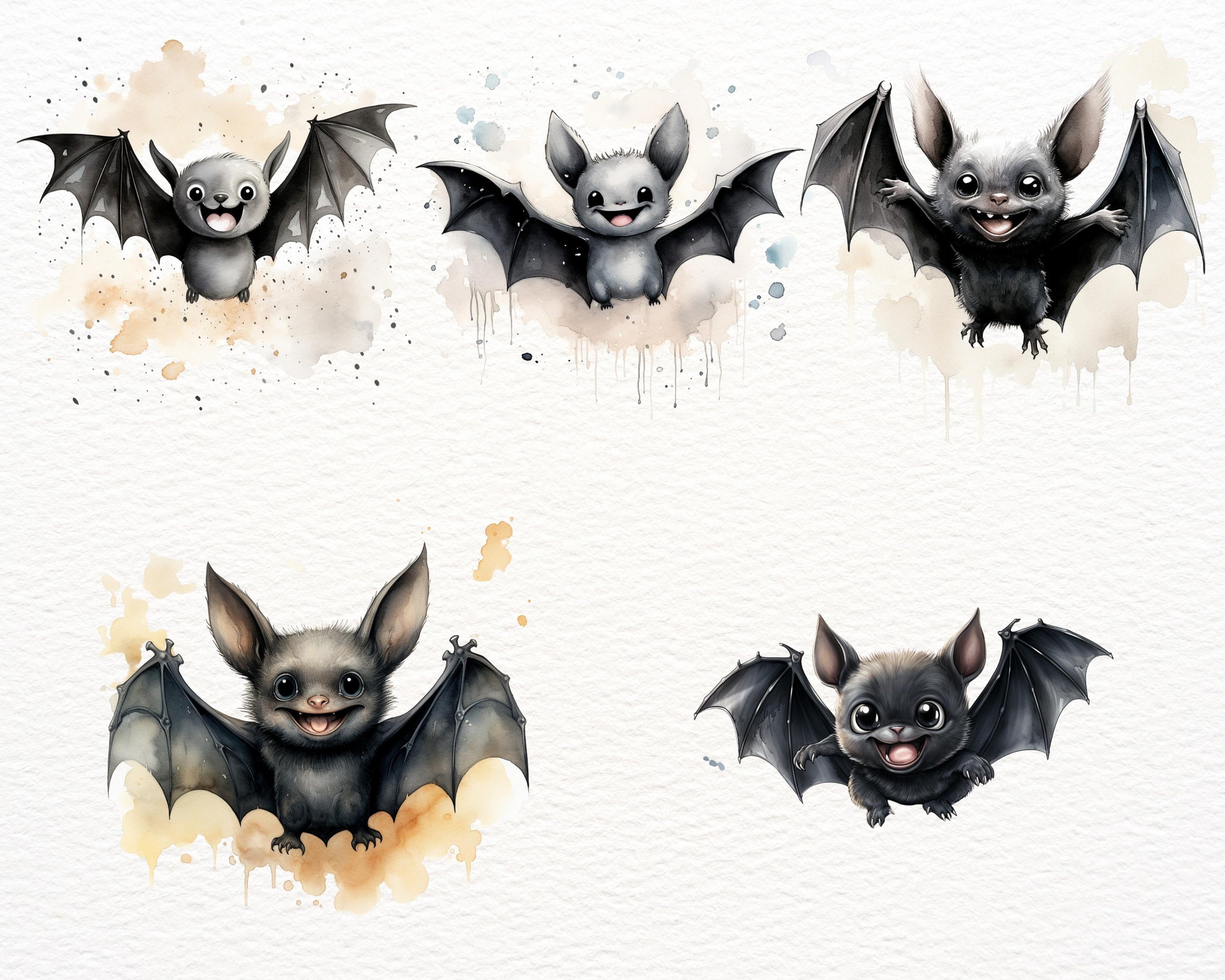 Bats Watercolor Clipart, Halloween Decoration Watercolor Clipart, Baby ...