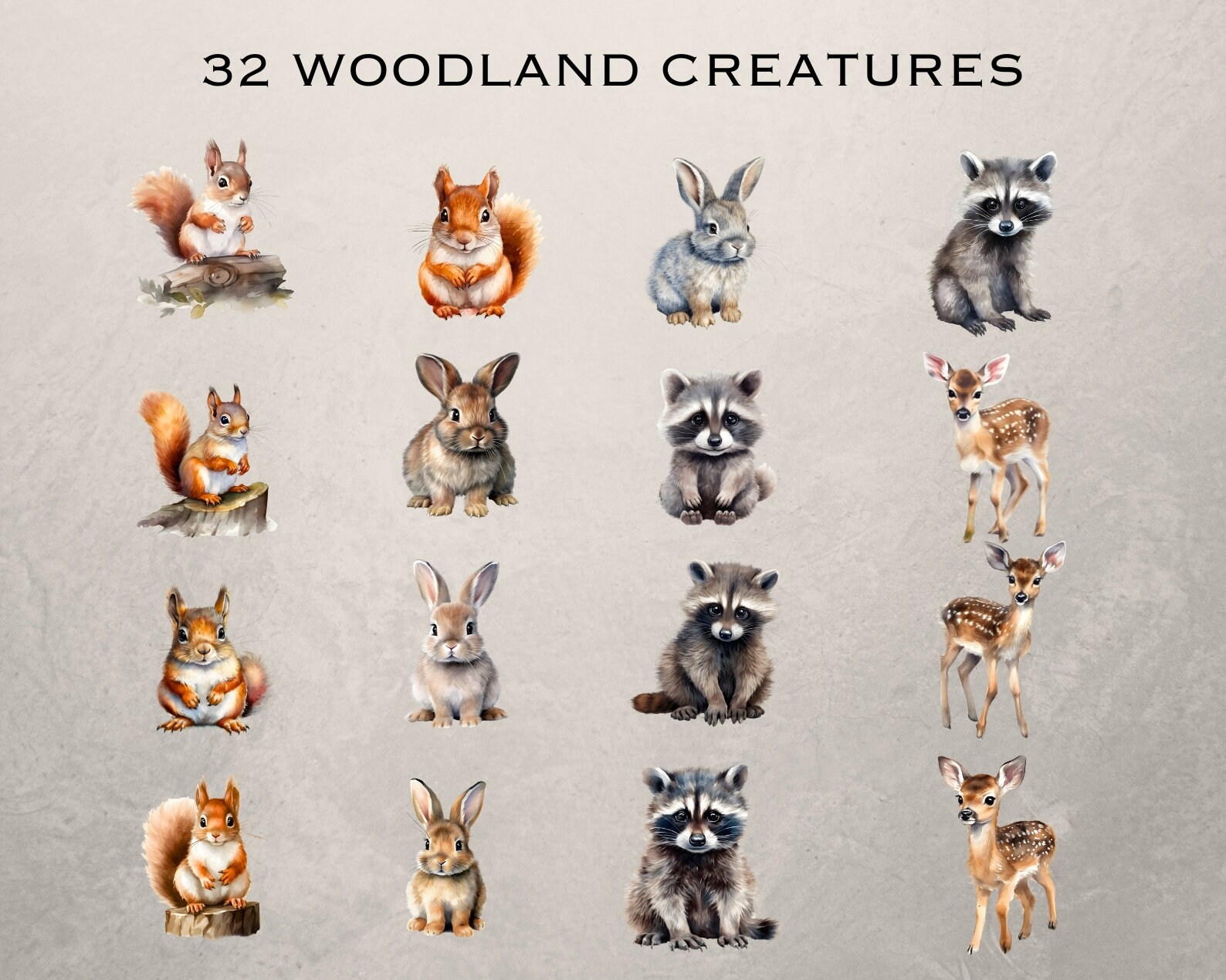 Woodland Animals Clipart Watercolor Clipart for Commercial - Etsy
