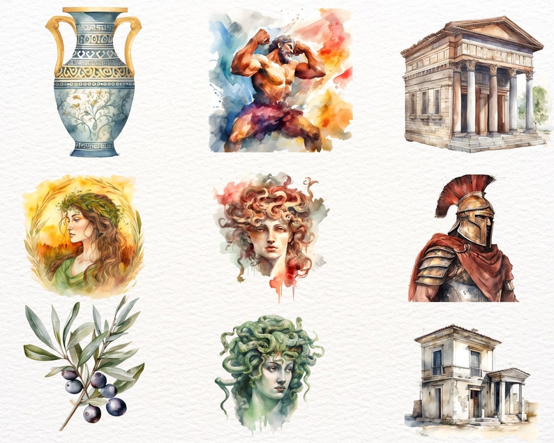 Watercolor Ancient Greece Clipart Bundle, 40 Images Hellenistic PNG ...