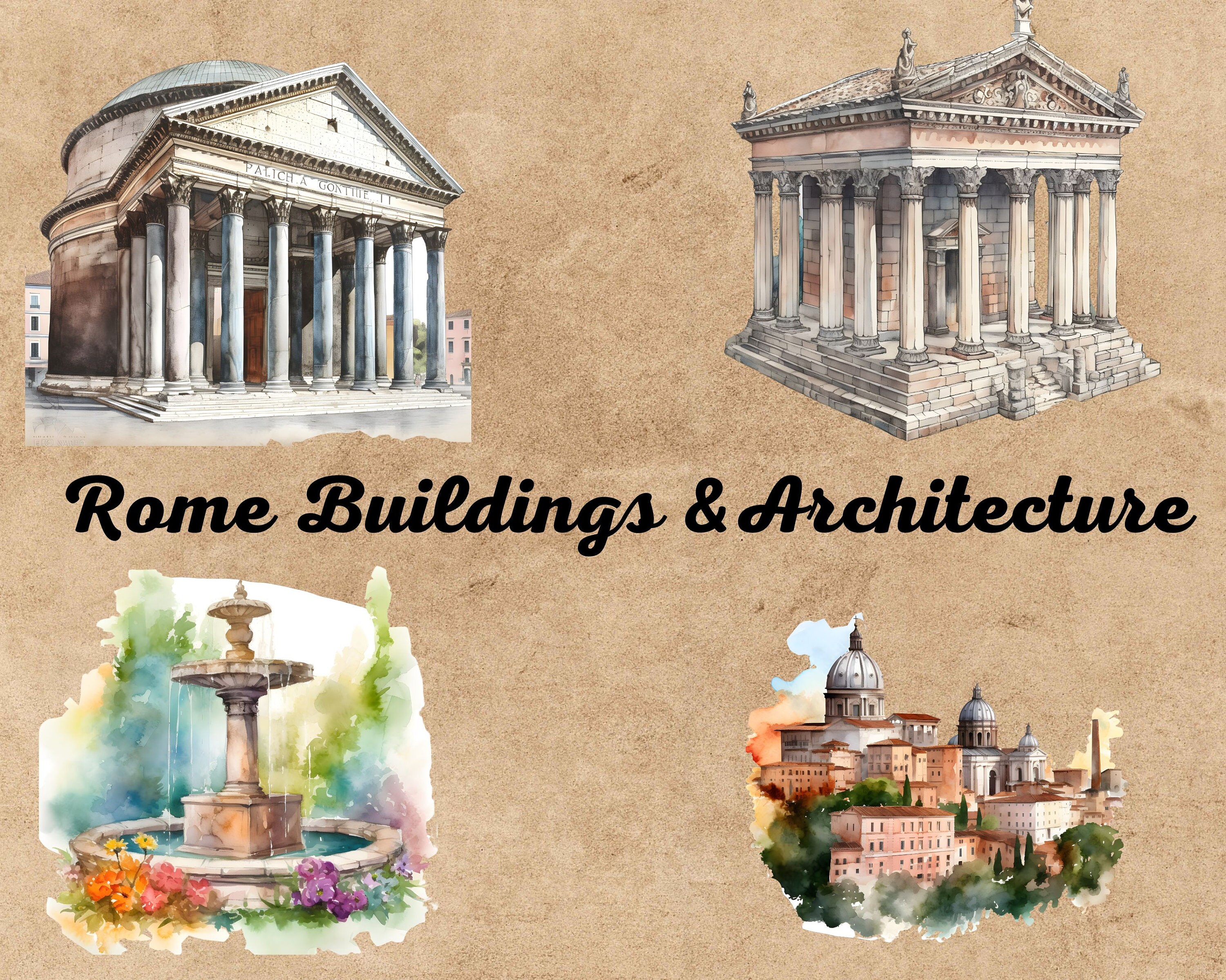 Ancient Rome Watercolor Clipart, Ancient Rome Clipart Set, Ancient Rome ...