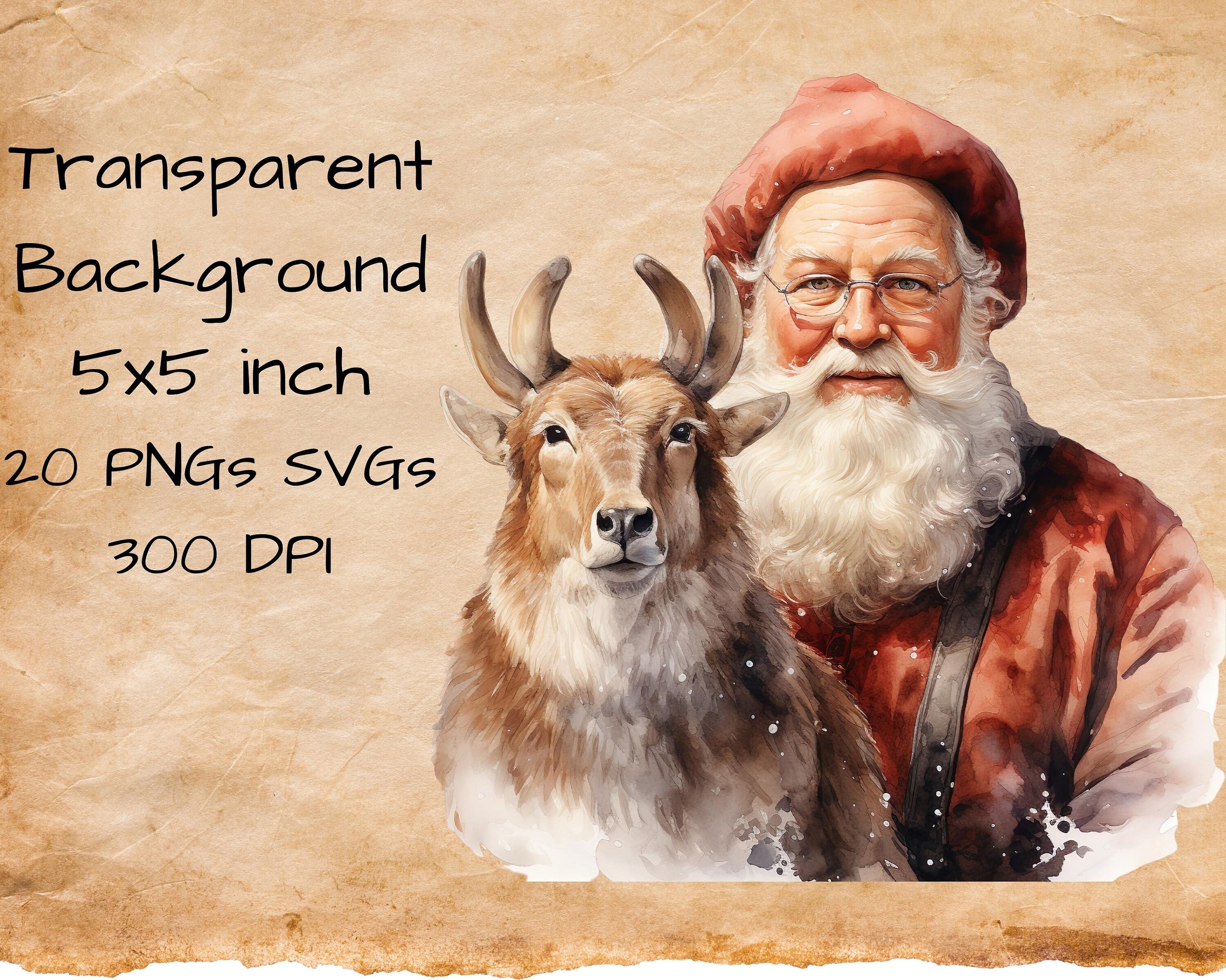 Santa With Reindeer Clipart Christmas Clipart Santa Claus - Etsy