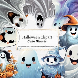 Cute Ghosts Watercolor Clipart, Spooky Ghosts Watercolor Clipart ...