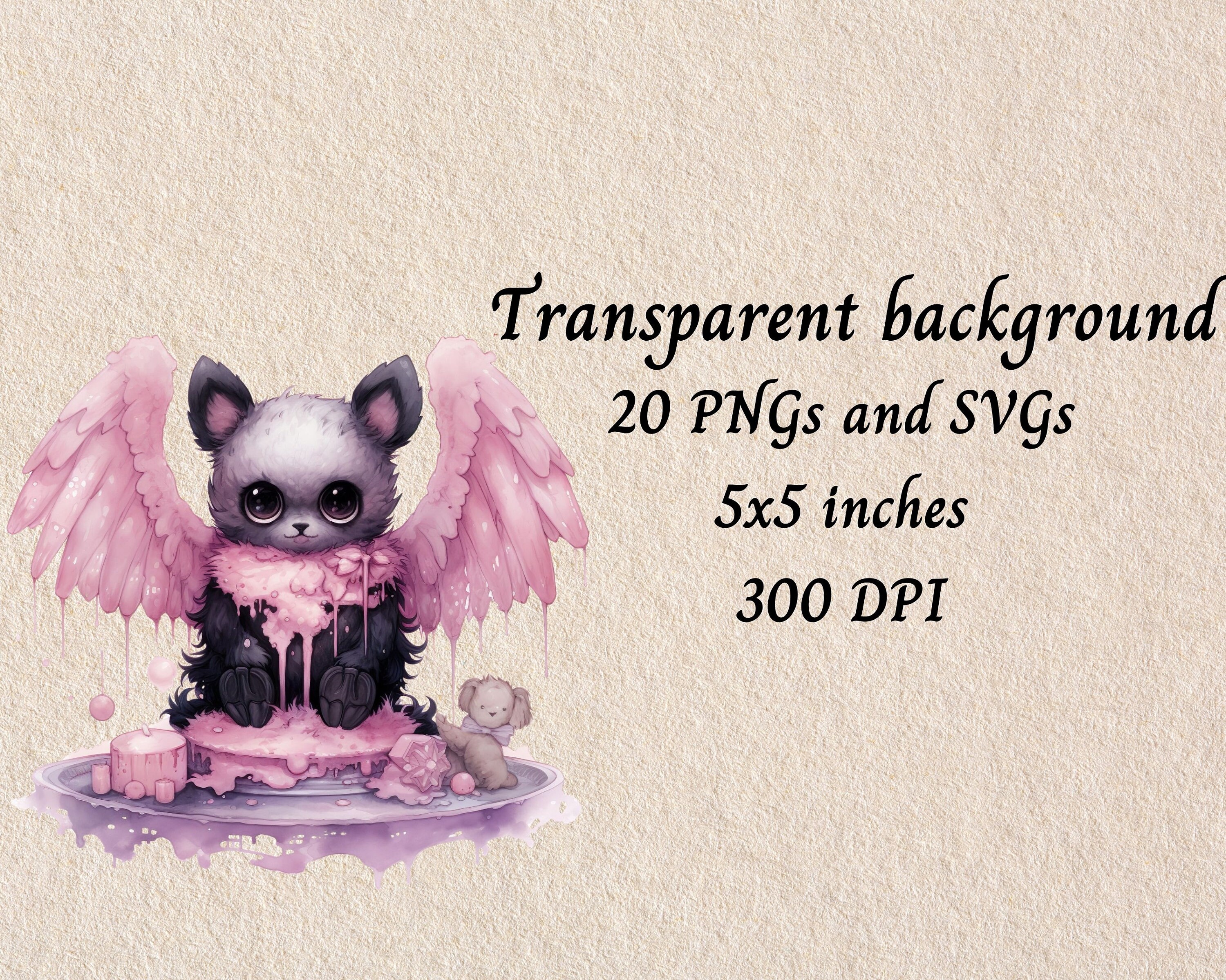 Kawaii Pastel Goth Teddy Bear Clipart, Cute Dark Fantasy Bears, Angel ...