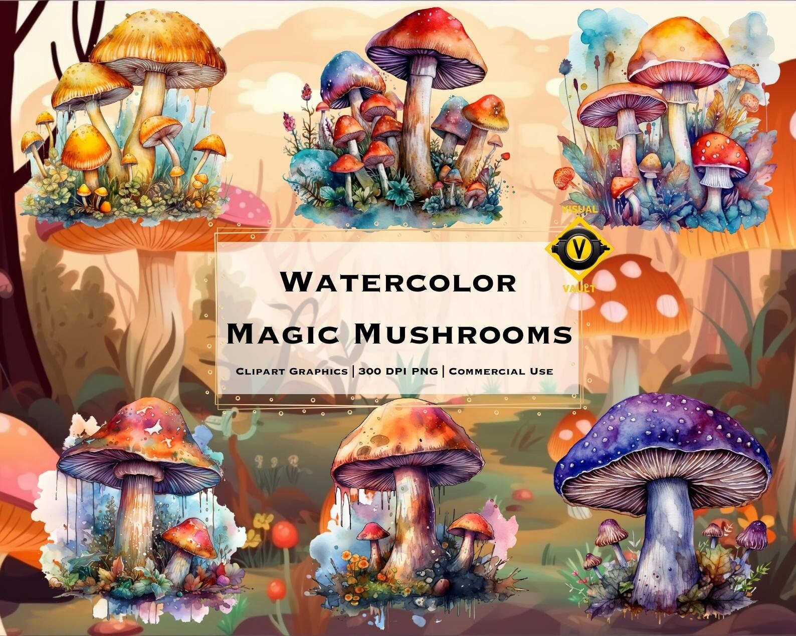 Watercolor Mushrooms Clipart - Cute Forest Nature Toadstool Clip Art ...