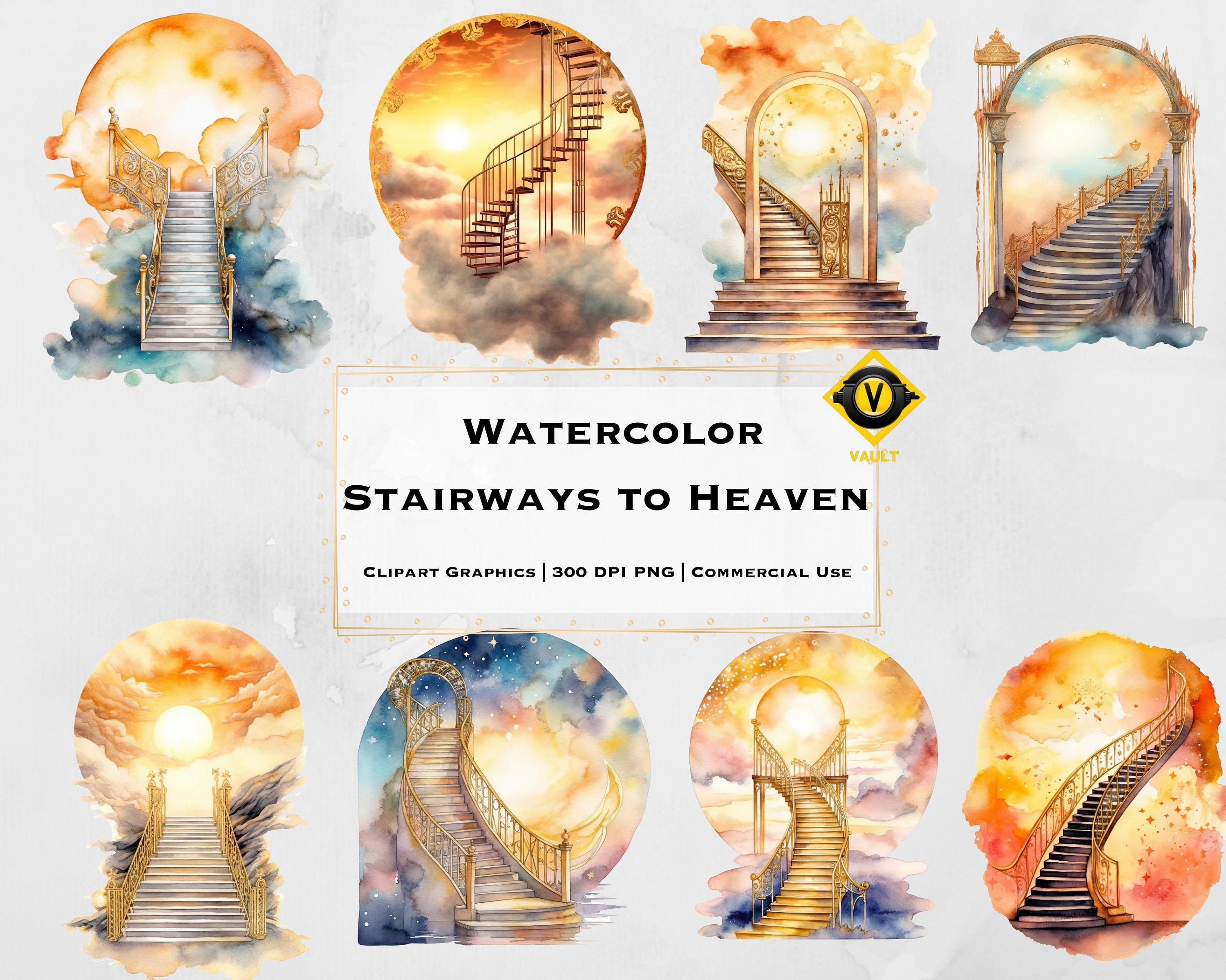 Watercolor Stairs to Heaven, Stairs to Heaven Clipart, Fantasy ...