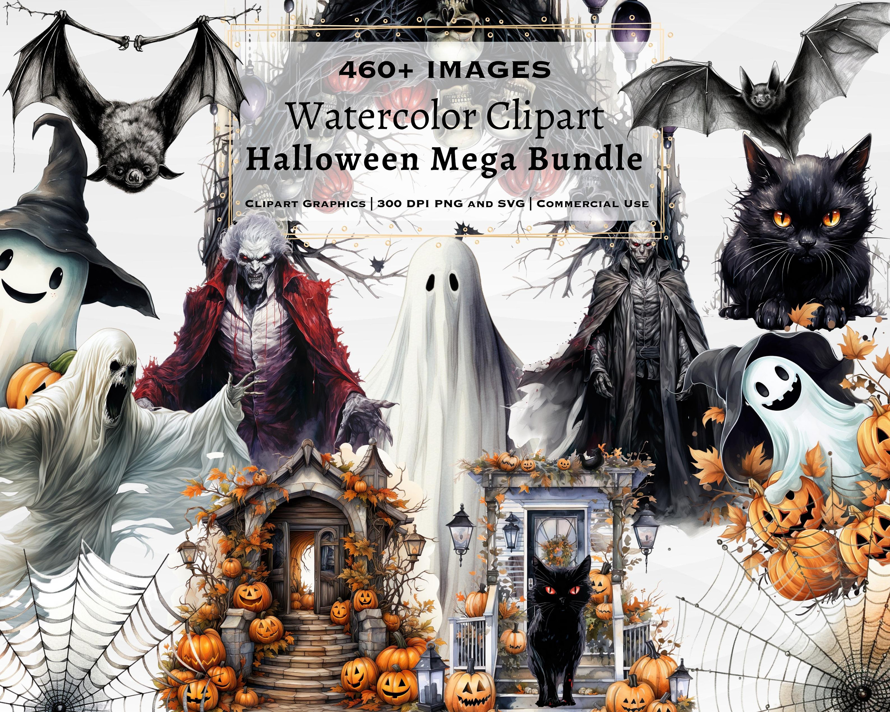 Halloween Watercolor Clipart Mega Bundle, Halloween Decoration ...