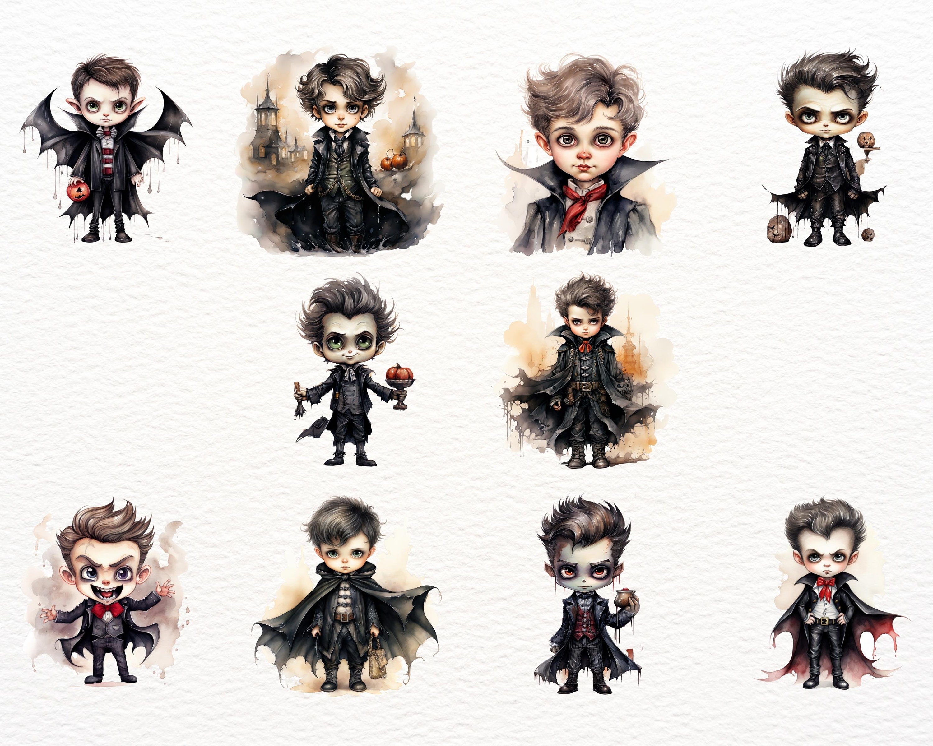 Vampire Watercolor Clipart, Little Vampires Watercolor Clipart ...