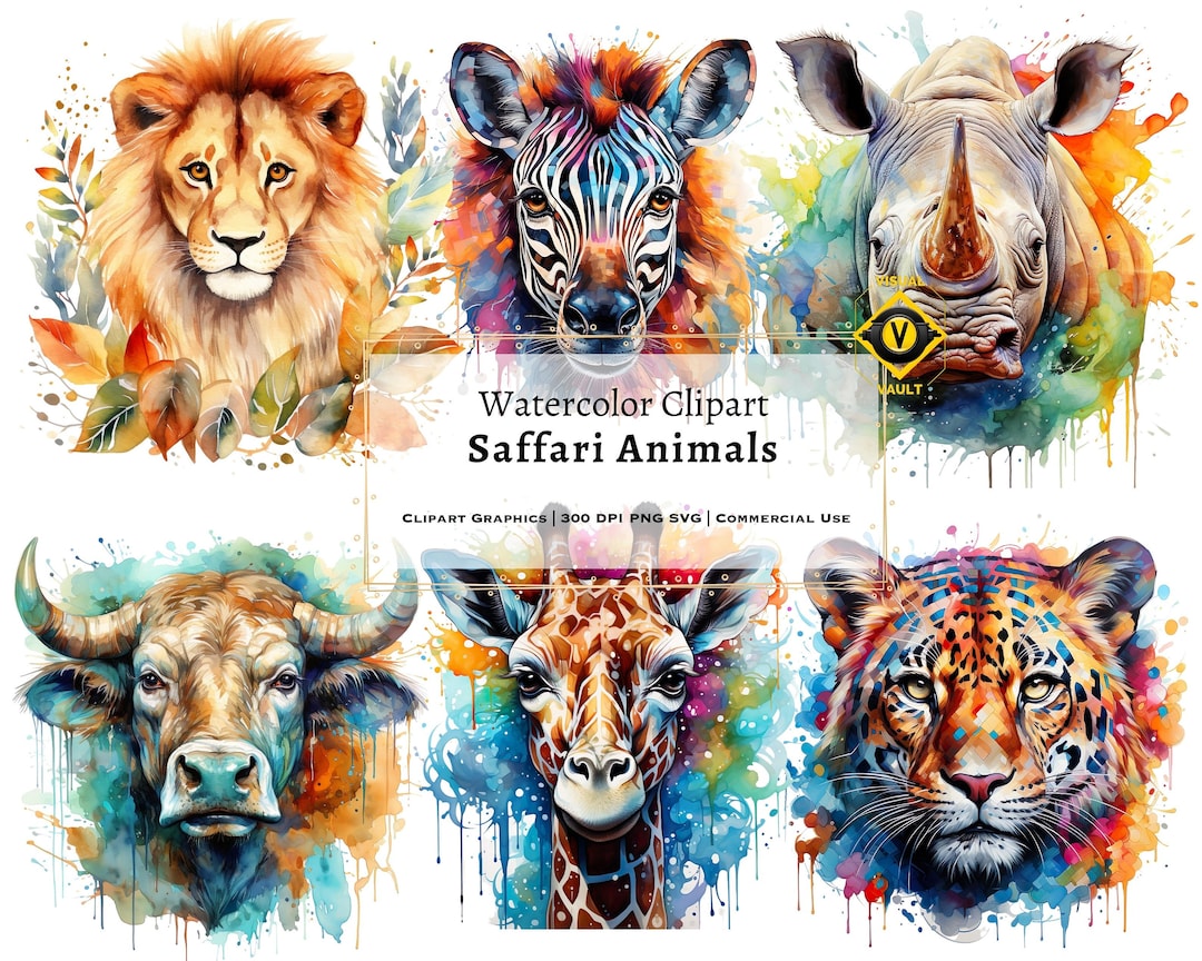 Safari Watercolor Clipart, Safari Clipart Watercolor Animals, Safari ...