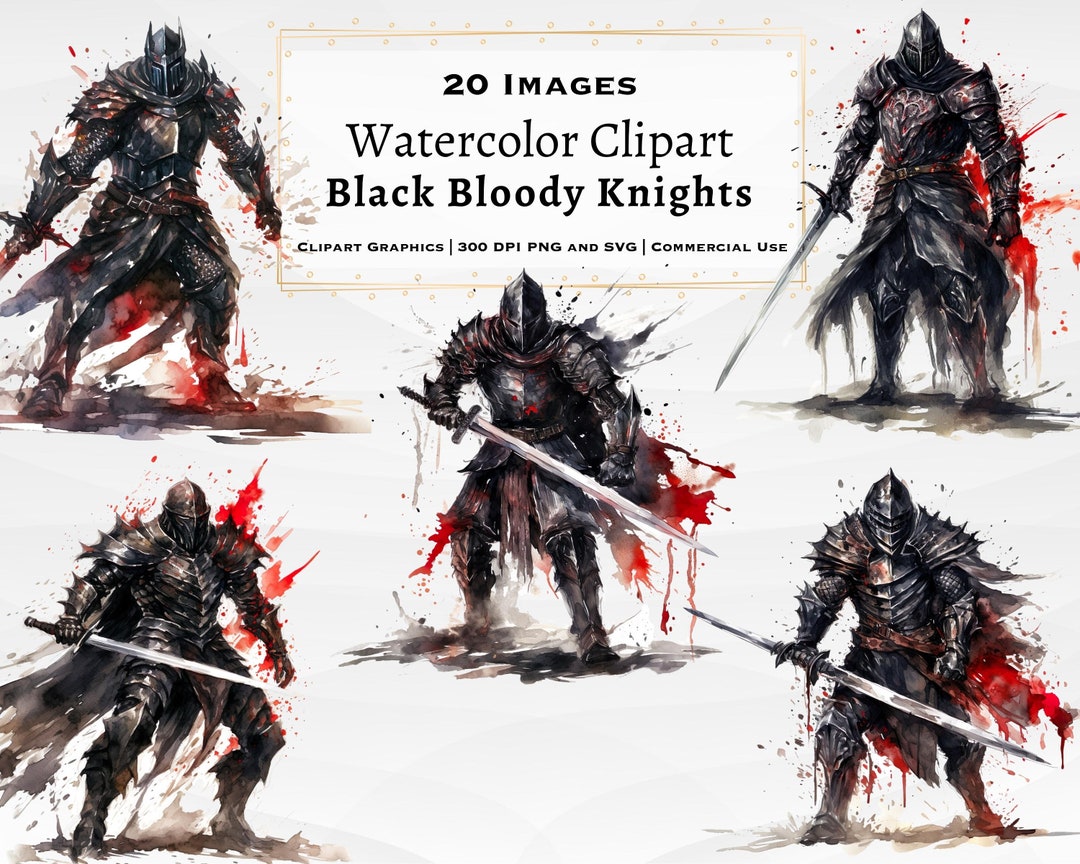 Black Knight Watercolor Clipart - Blood-splattered Knight - Sword ...
