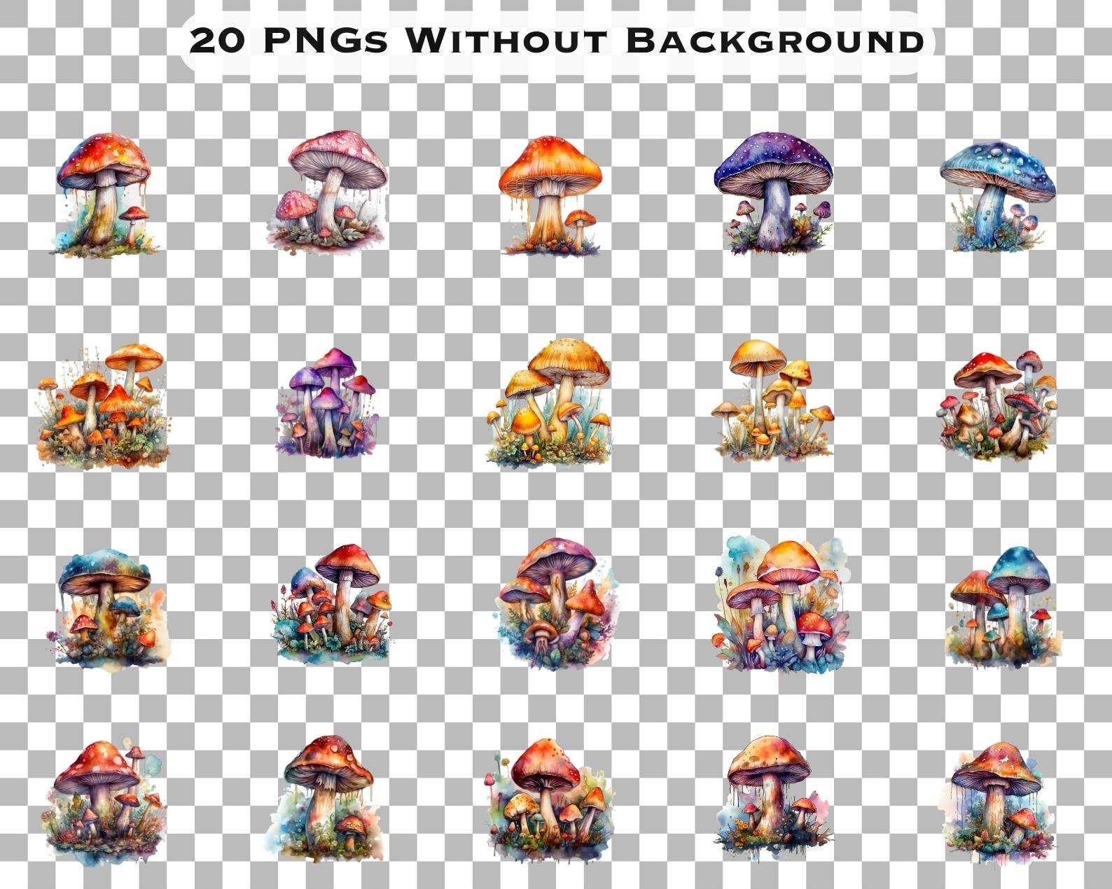 Watercolor Mushrooms Clipart - Cute Forest Nature Toadstool Clip Art ...