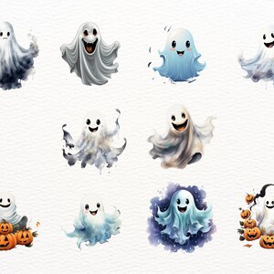 Cute Ghosts Watercolor Clipart, Spooky Ghosts Watercolor Clipart ...