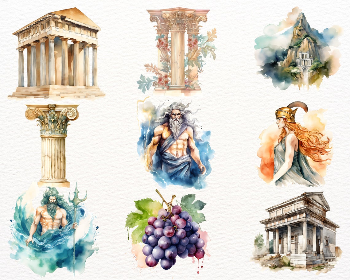 Watercolor Ancient Greece Clipart Bundle, 40 Images Hellenistic PNG ...