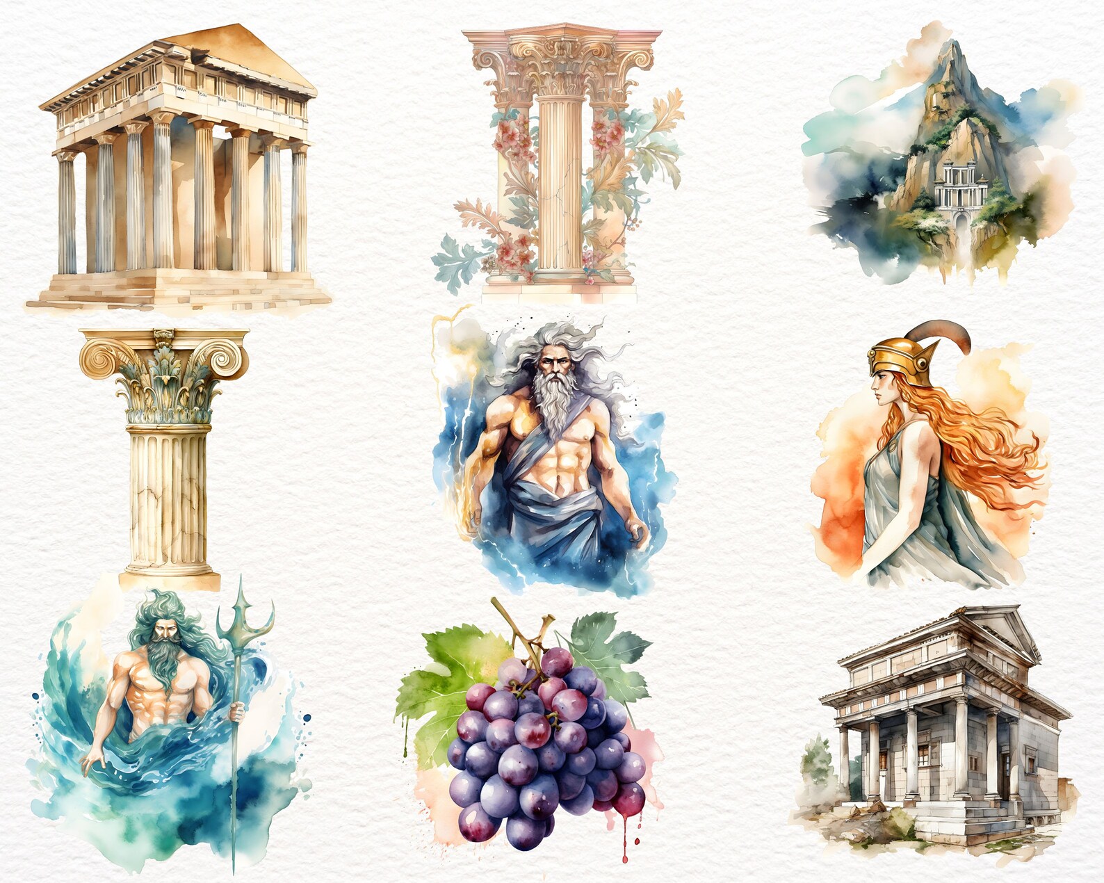 Watercolor Ancient Greece Clipart Bundle, 40 Images Hellenistic PNG ...