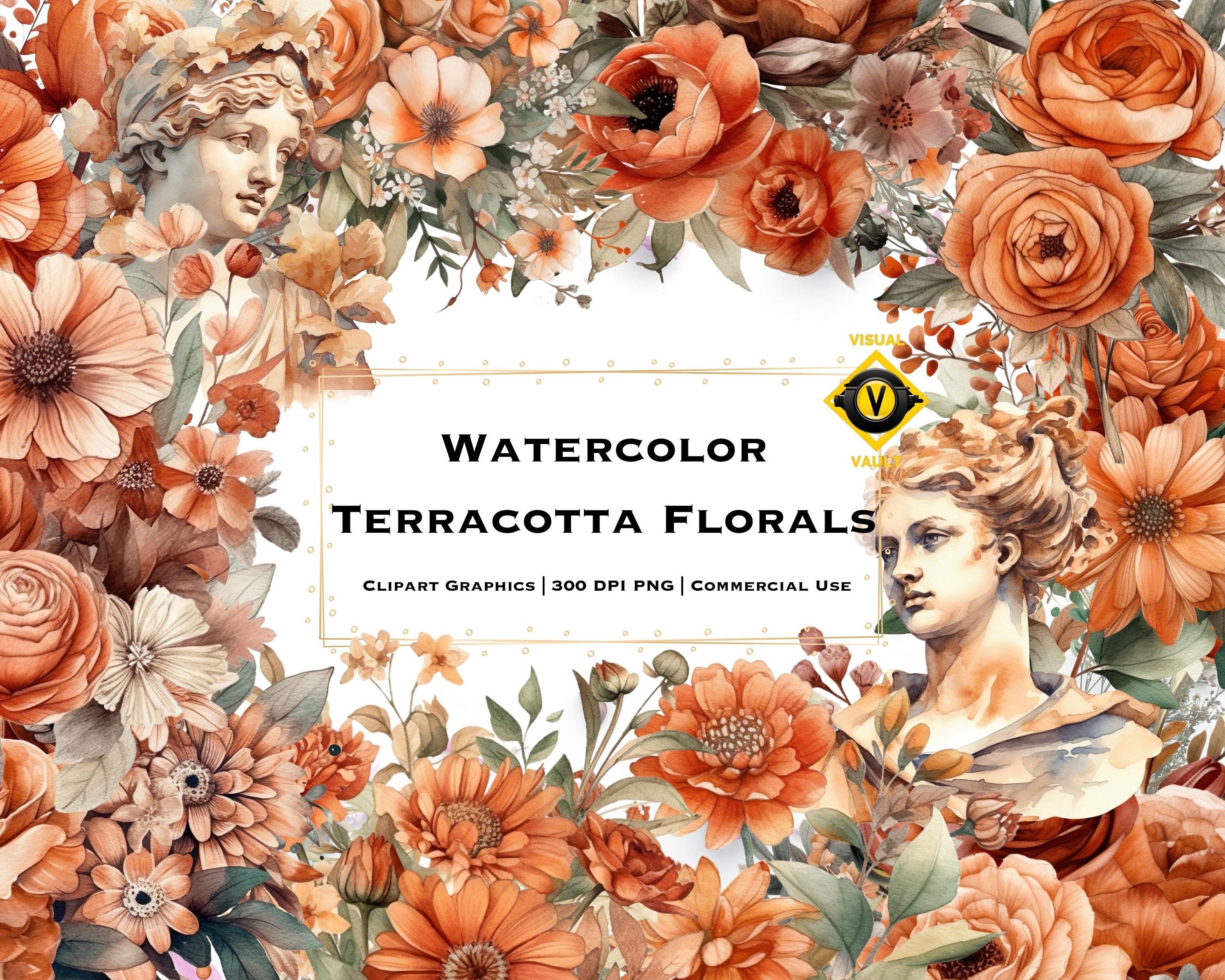 Terracotta Floral Clipart Pack, Terracotta Flowers Clipart, Terracotta ...