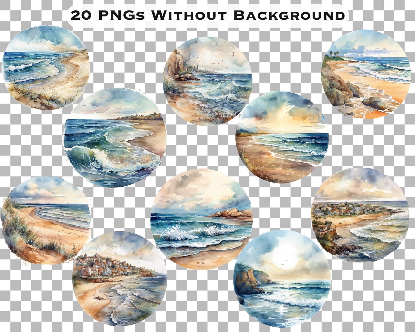 Watercolor Seascape Clipart, Coast View Clipart, Seaside Watercolor ...