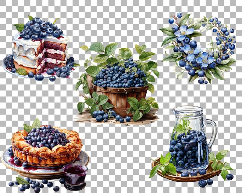 Blueberries Watercolor Clipart, Blueberry Cake Watercolor Clipart ...