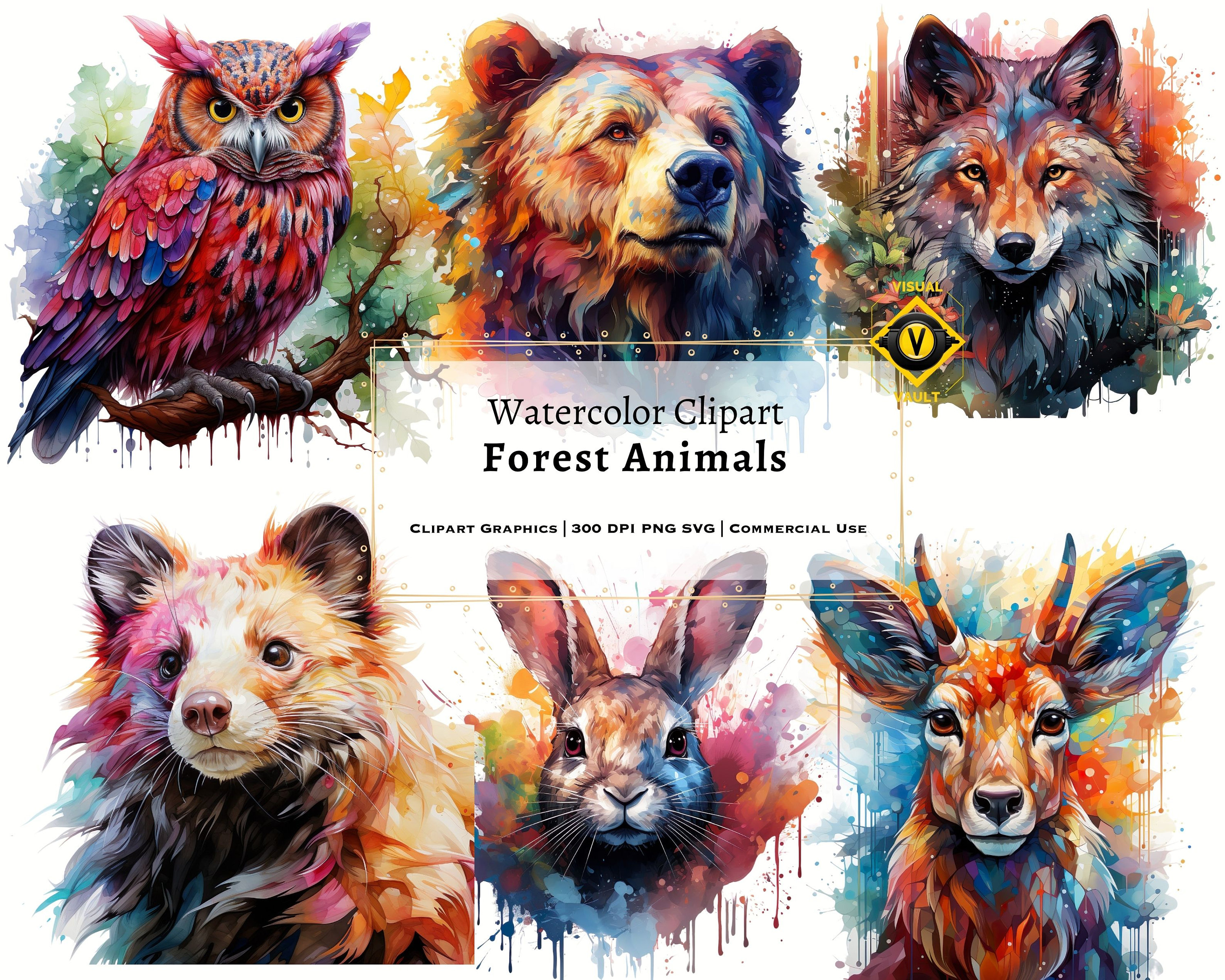 Forest Animals Watercolor Clipart Forest Animals Watercolor - Etsy
