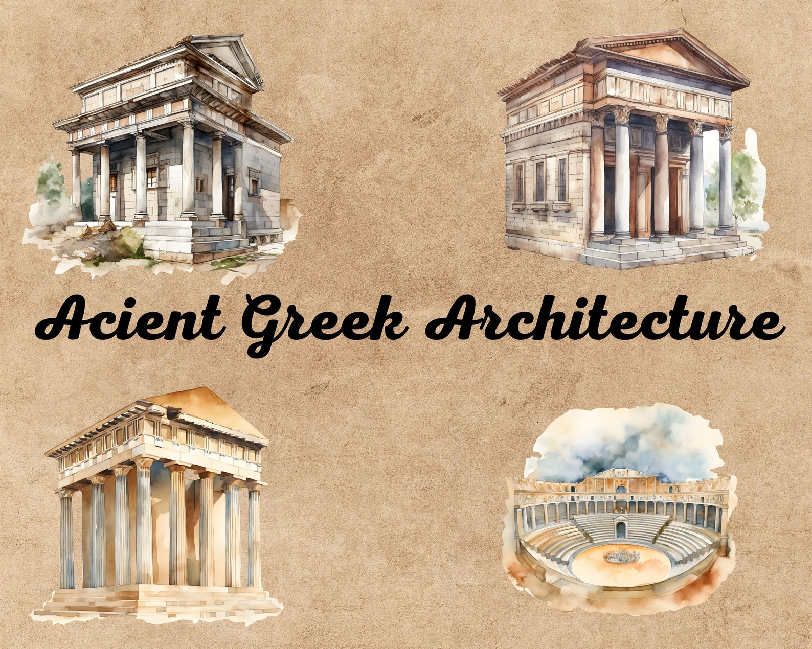 Watercolor Ancient Greece Clipart Bundle, 40 Images Hellenistic PNG ...