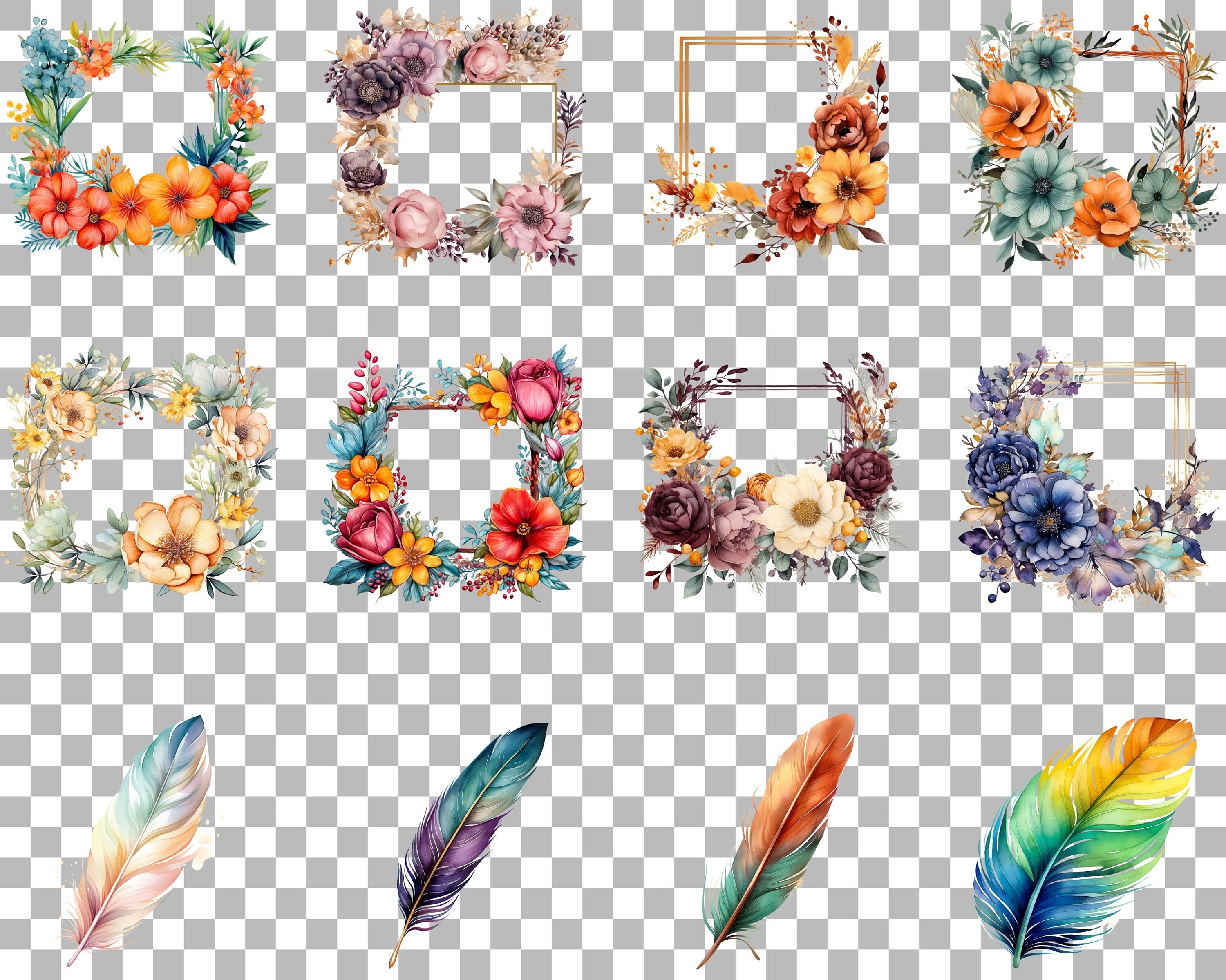 Colorful Boho Flowers Watercolor Clipart Boho Flowers PNG - Etsy