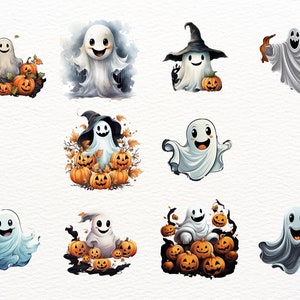 Cute Ghosts Watercolor Clipart, Spooky Ghosts Watercolor Clipart ...