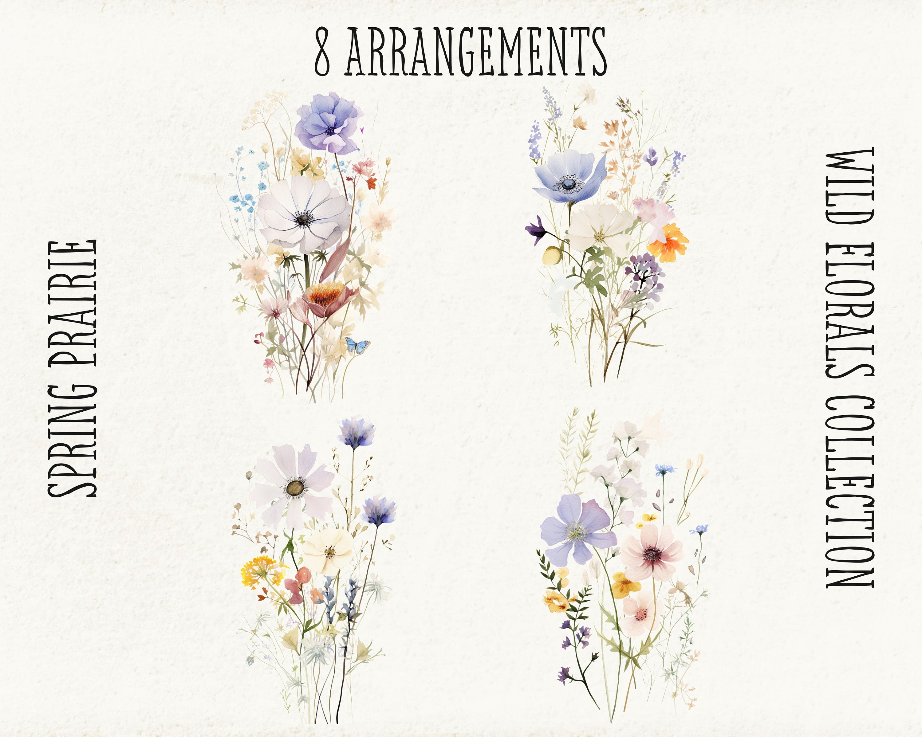 Watercolor Floral Clipart, Wild Flowers Clipart, Dainty Flowers ...