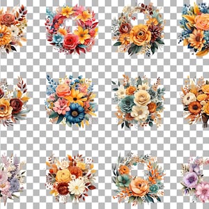 Colorful Boho Flowers Watercolor Clipart, Boho Flowers PNG, Watercolor ...