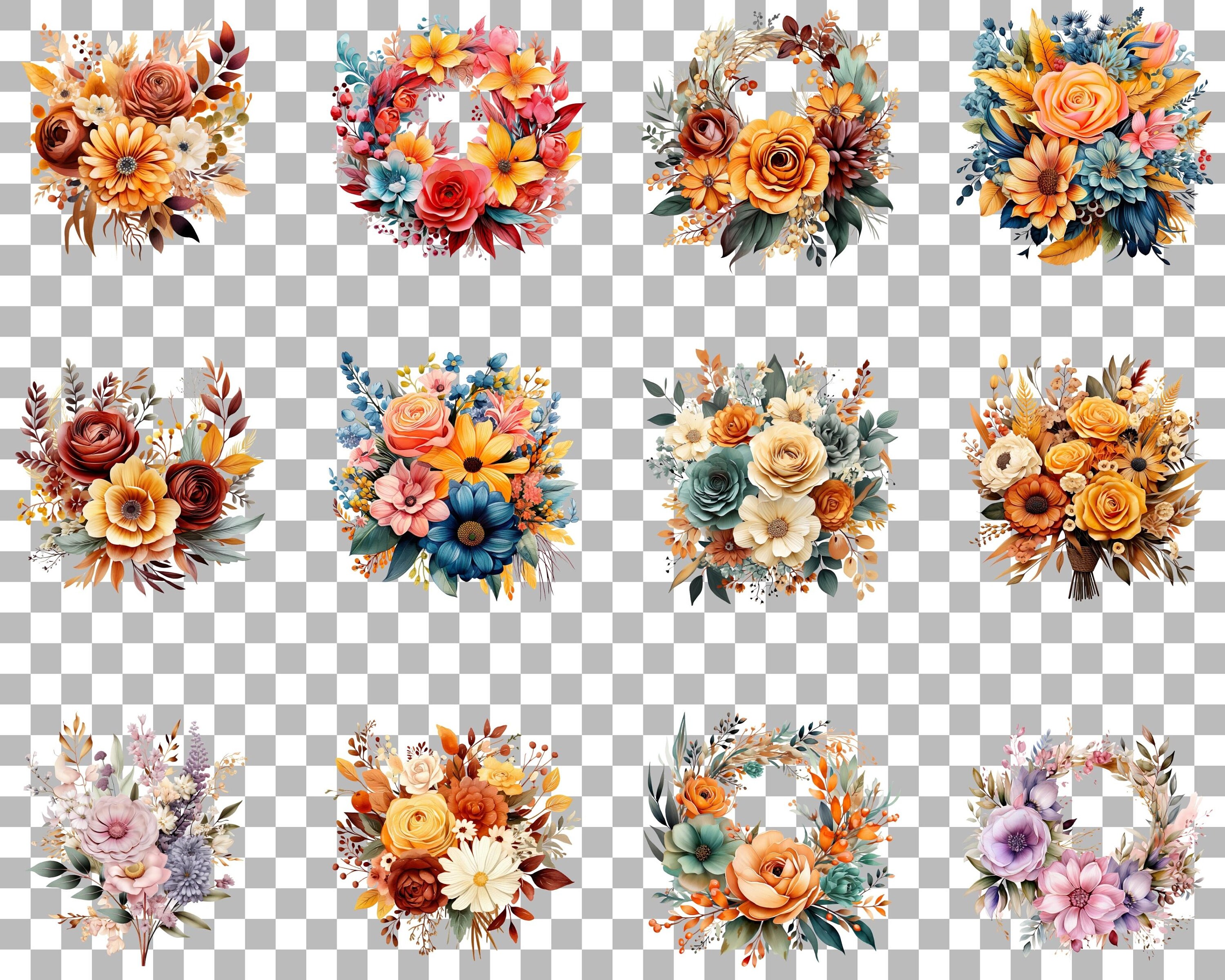 Colorful Boho Flowers Watercolor Clipart Boho Flowers PNG - Etsy