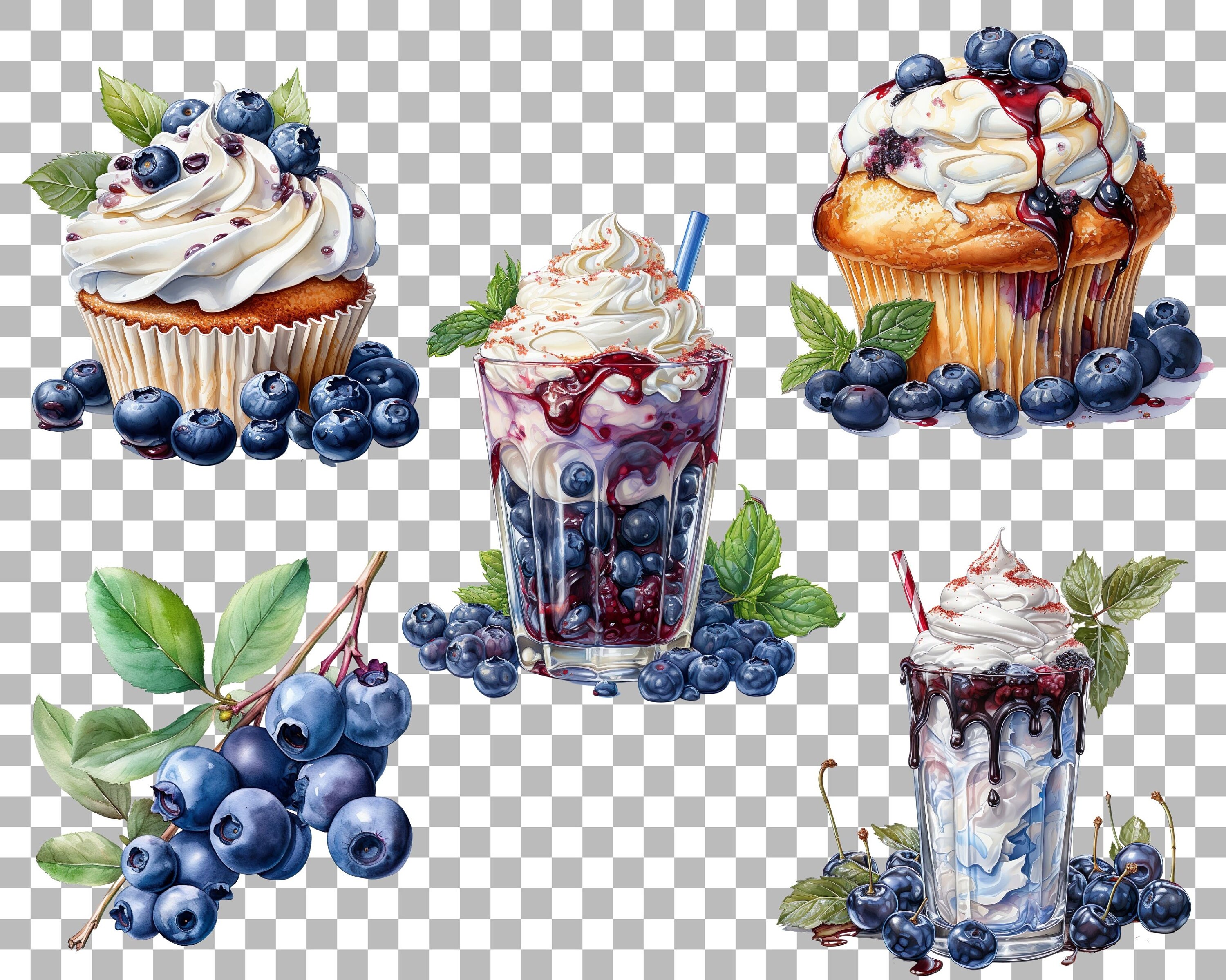 Blueberries Watercolor Clipart, Blueberry Cake Watercolor Clipart ...