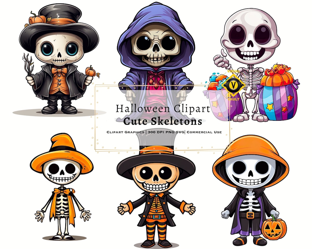Skeletons Clipart, Halloween Skeletons Bundle, Colorful Skeletons ...