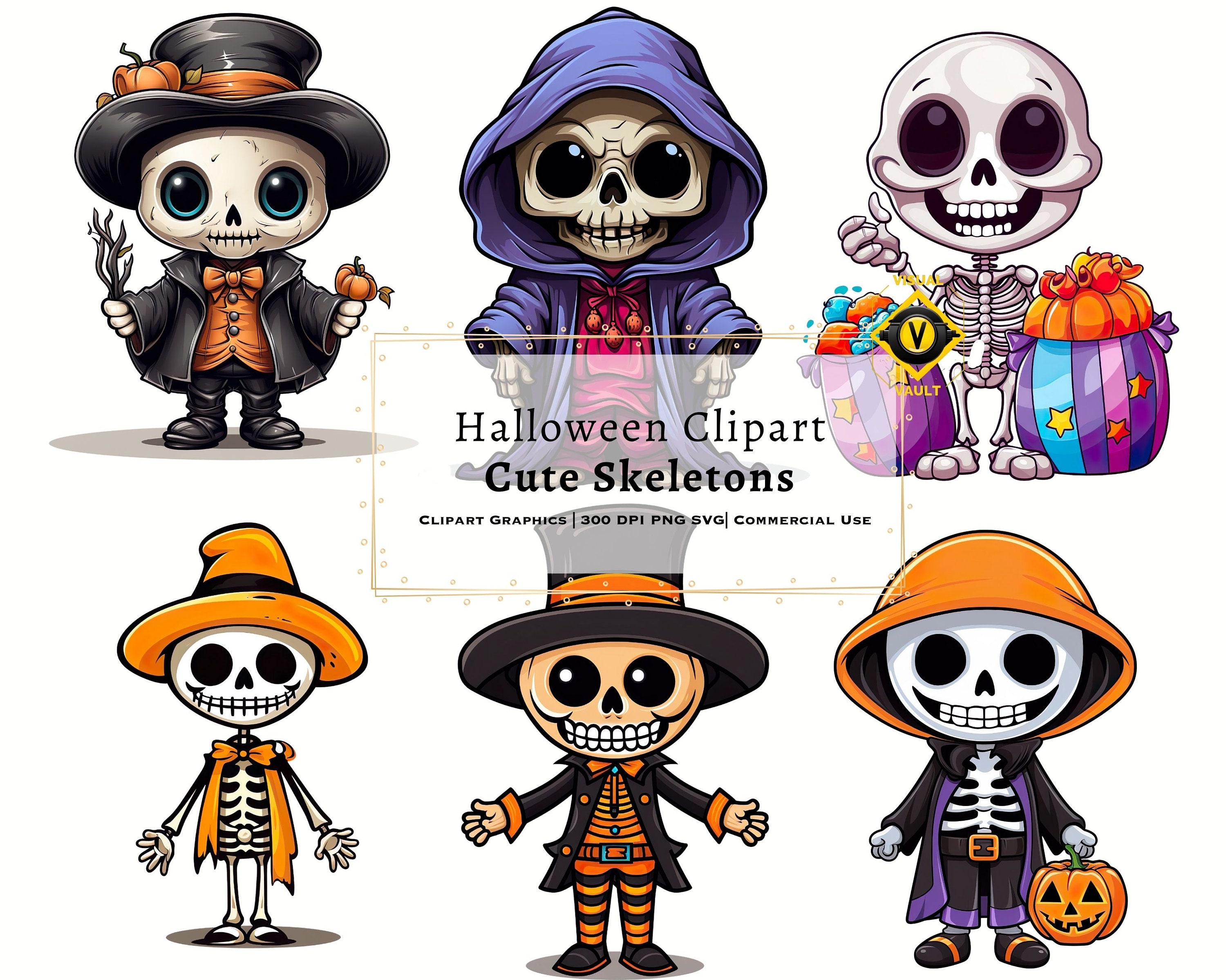 Skeletons Clipart, Halloween Skeletons Bundle, Colorful Skeletons ...