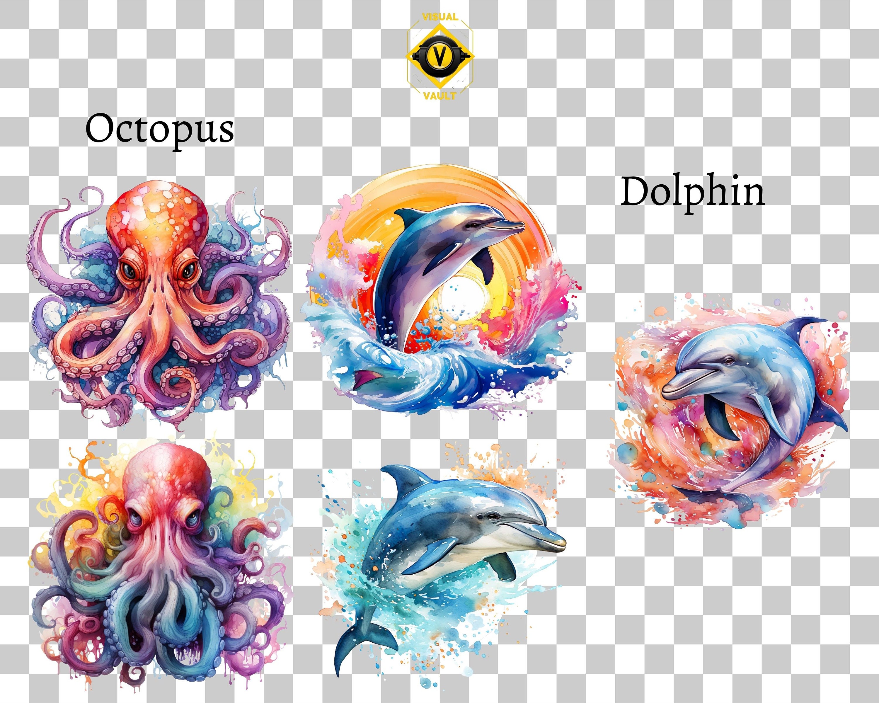 Ocean Animals Watercolor Clipart, Sea Animals Watercolor Clipart ...