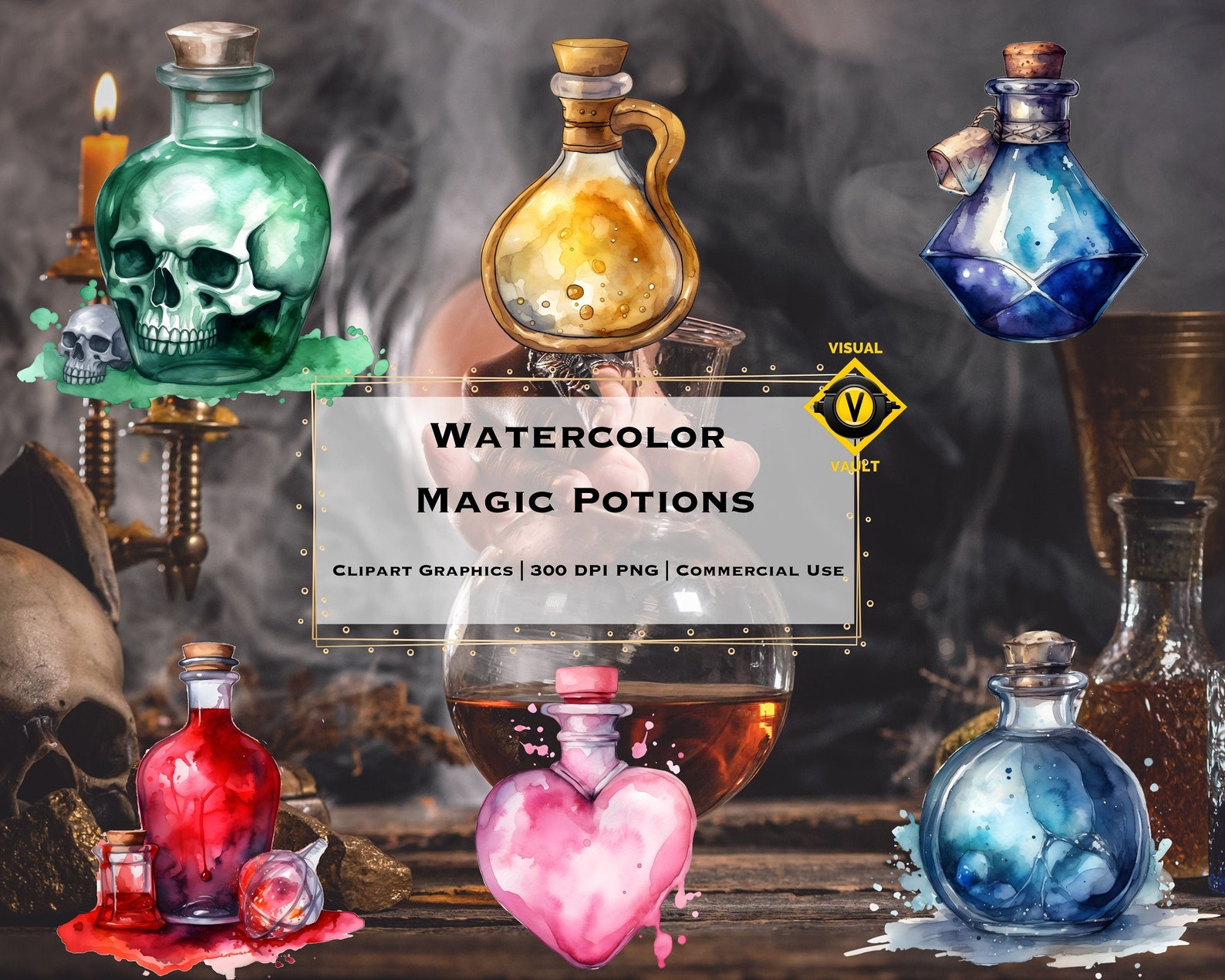 Magic Potions Watercolor Clipart, Magic School Potions Clipart, Wizard School Potions Clipart ...