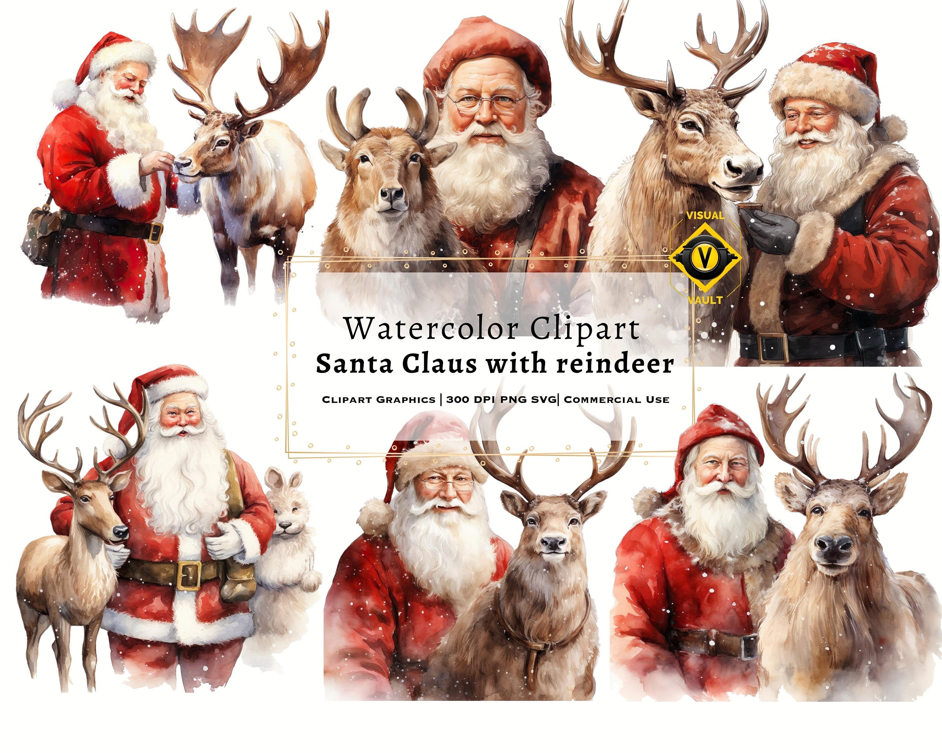 Santa With Reindeer Clipart, Christmas Clipart, Santa Claus PNG ...