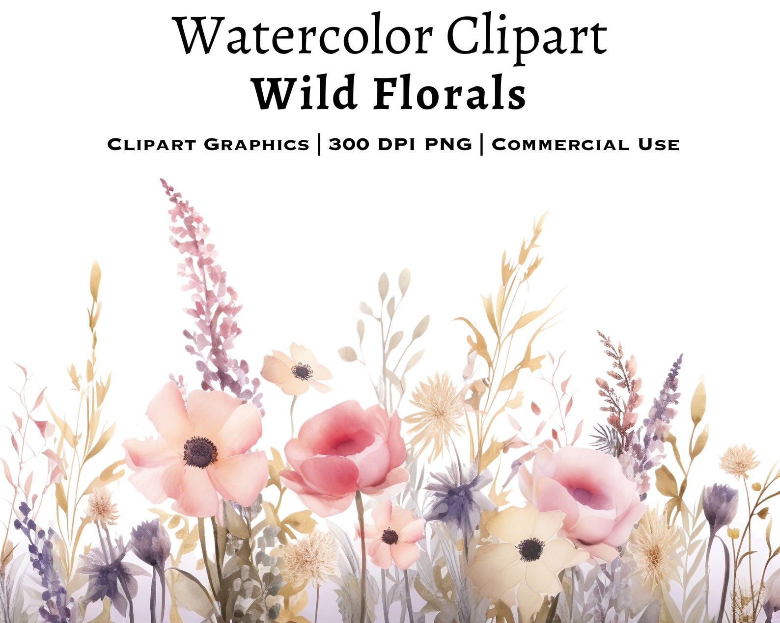 Pastel Watercolor Flowers Clipart Bundle 17 PNG Wildflower - Etsy