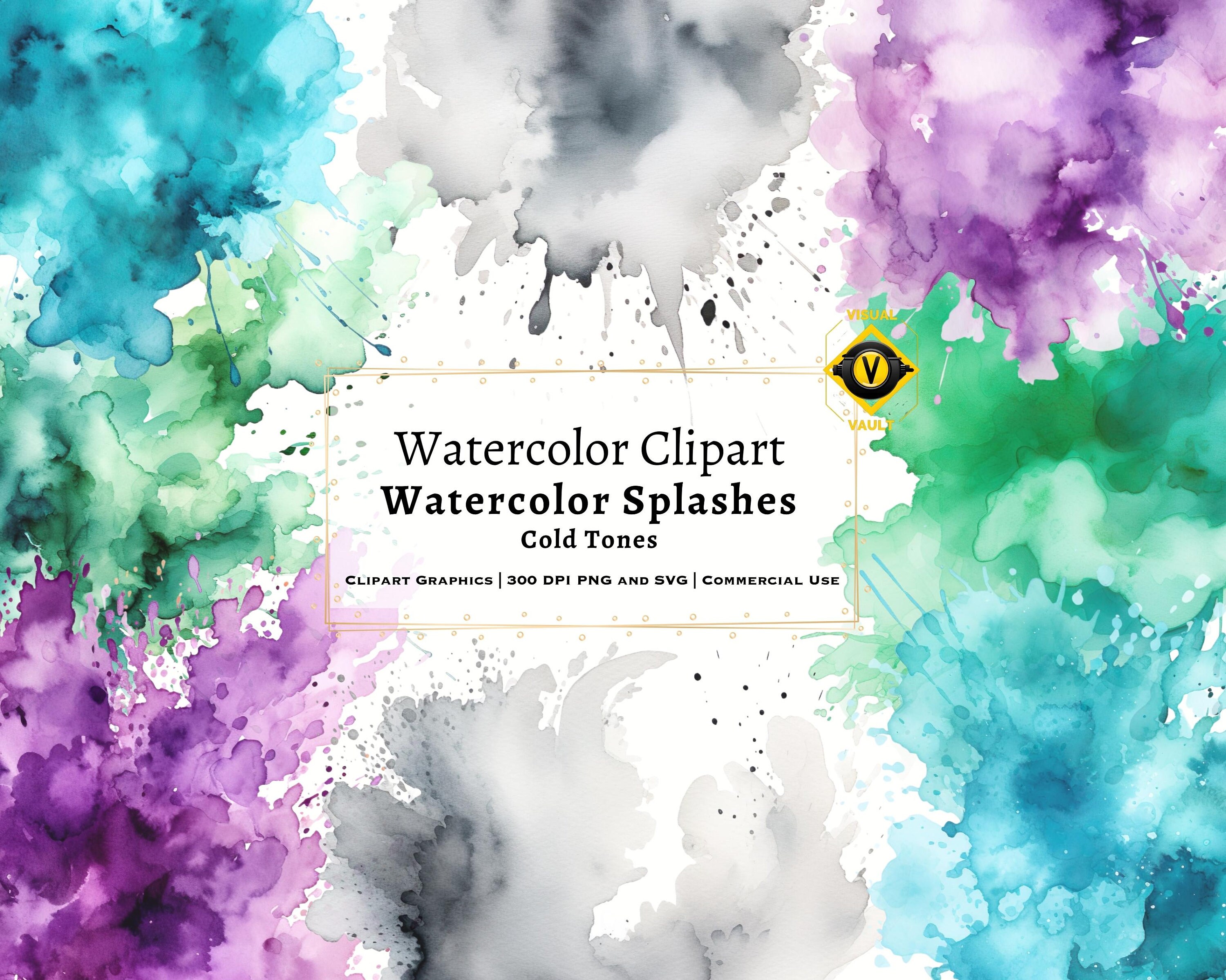 20 Watercolor Splashes, Clipart Elements & Free Flowing Shapes ...