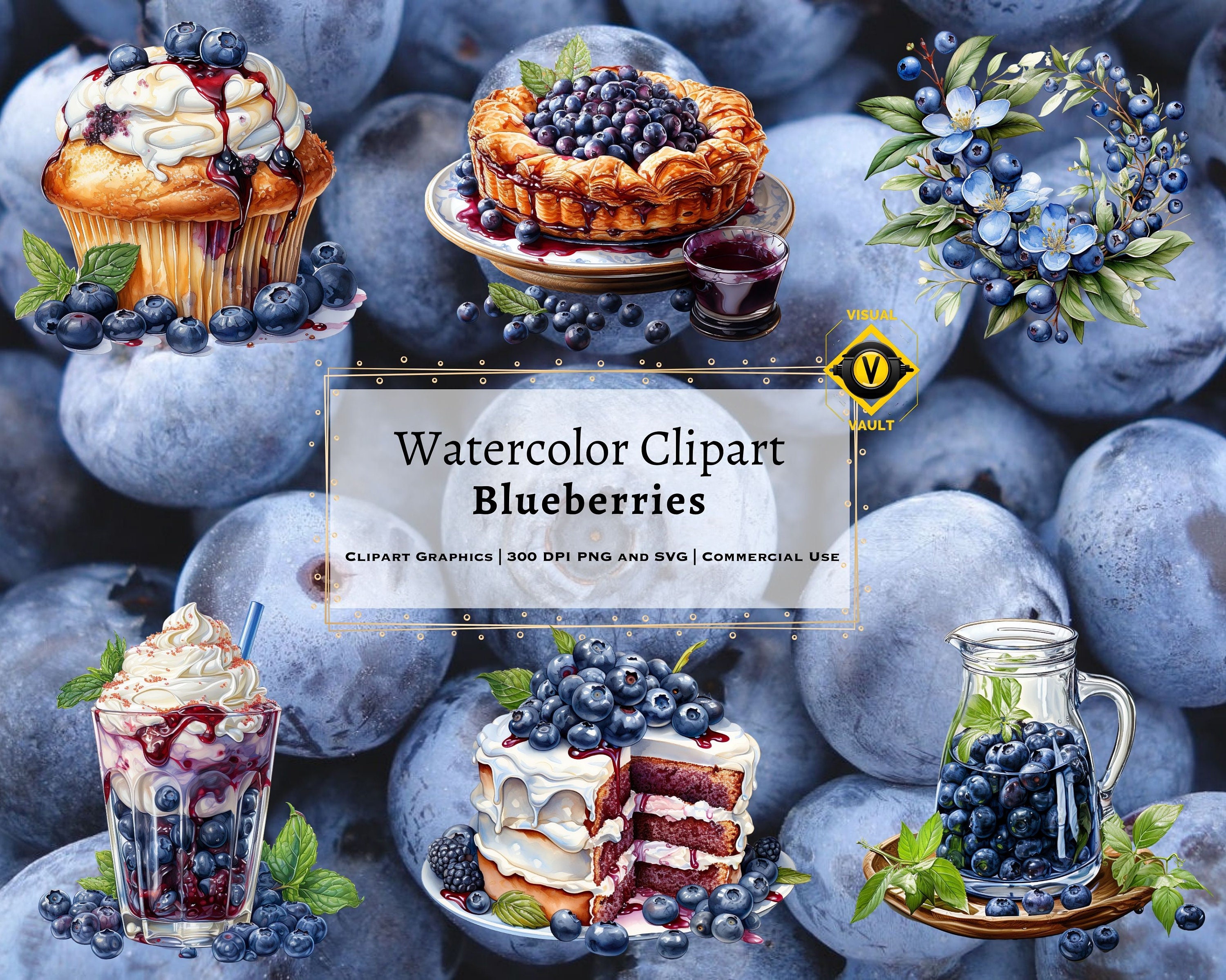 Blueberries Watercolor Clipart, Blueberry Cake Watercolor Clipart ...