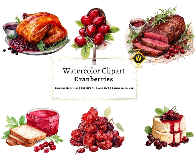 14 Cranberry Clipart Bundle, Cranberry Branch Illustrations, Printable ...