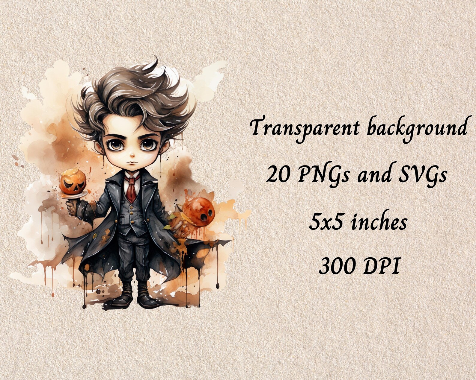 Vampire Watercolor Clipart, Little Vampires Watercolor Clipart ...