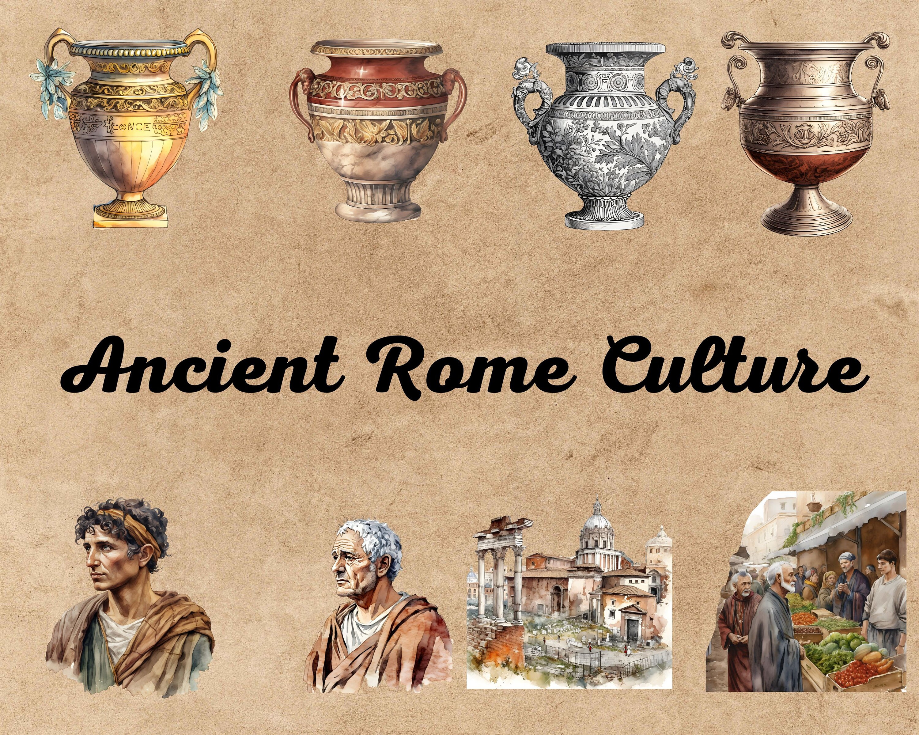 Ancient Rome Watercolor Clipart, Ancient Rome Clipart Set, Ancient Rome ...