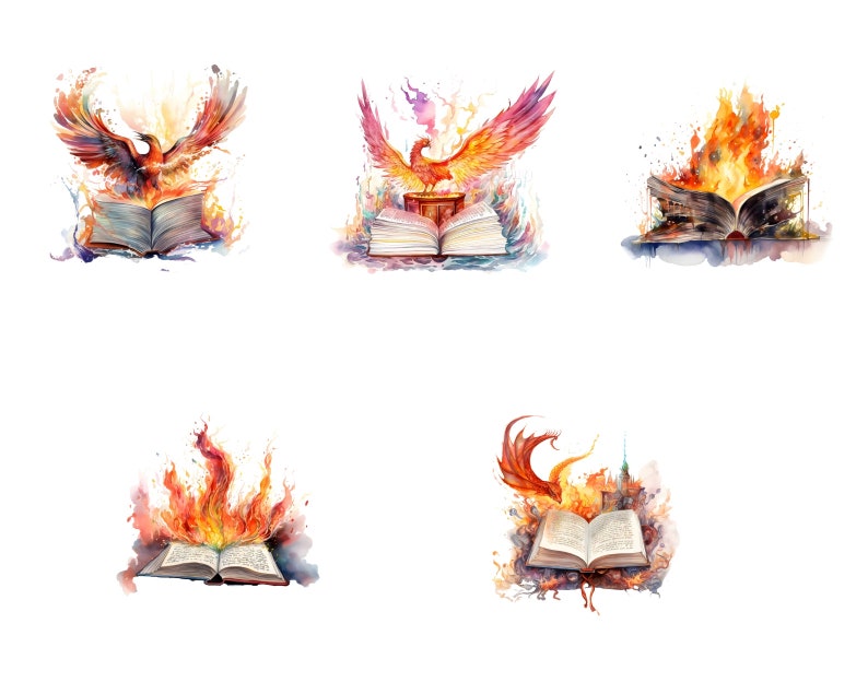 20 PNG Burning Books Fantasy Clipart Bundle, Open Magic Books on Fire ...