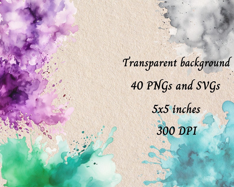 40 Watercolor Splashes, Clipart Elements & Free Flowing Shapes ...
