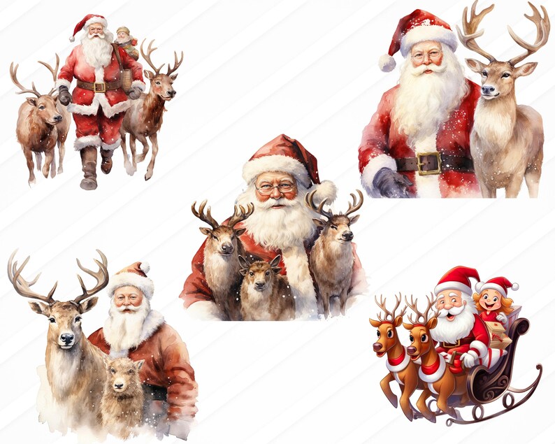 Santa With Reindeer Clipart, Christmas Clipart, Santa Claus PNG ...