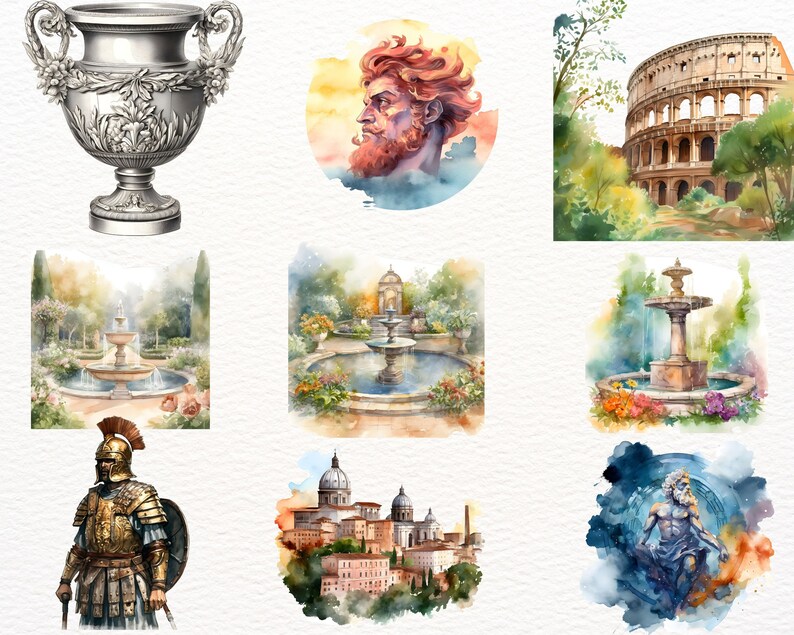 Ancient Rome Watercolor Clipart, Ancient Rome Clipart Set, Ancient Rome ...
