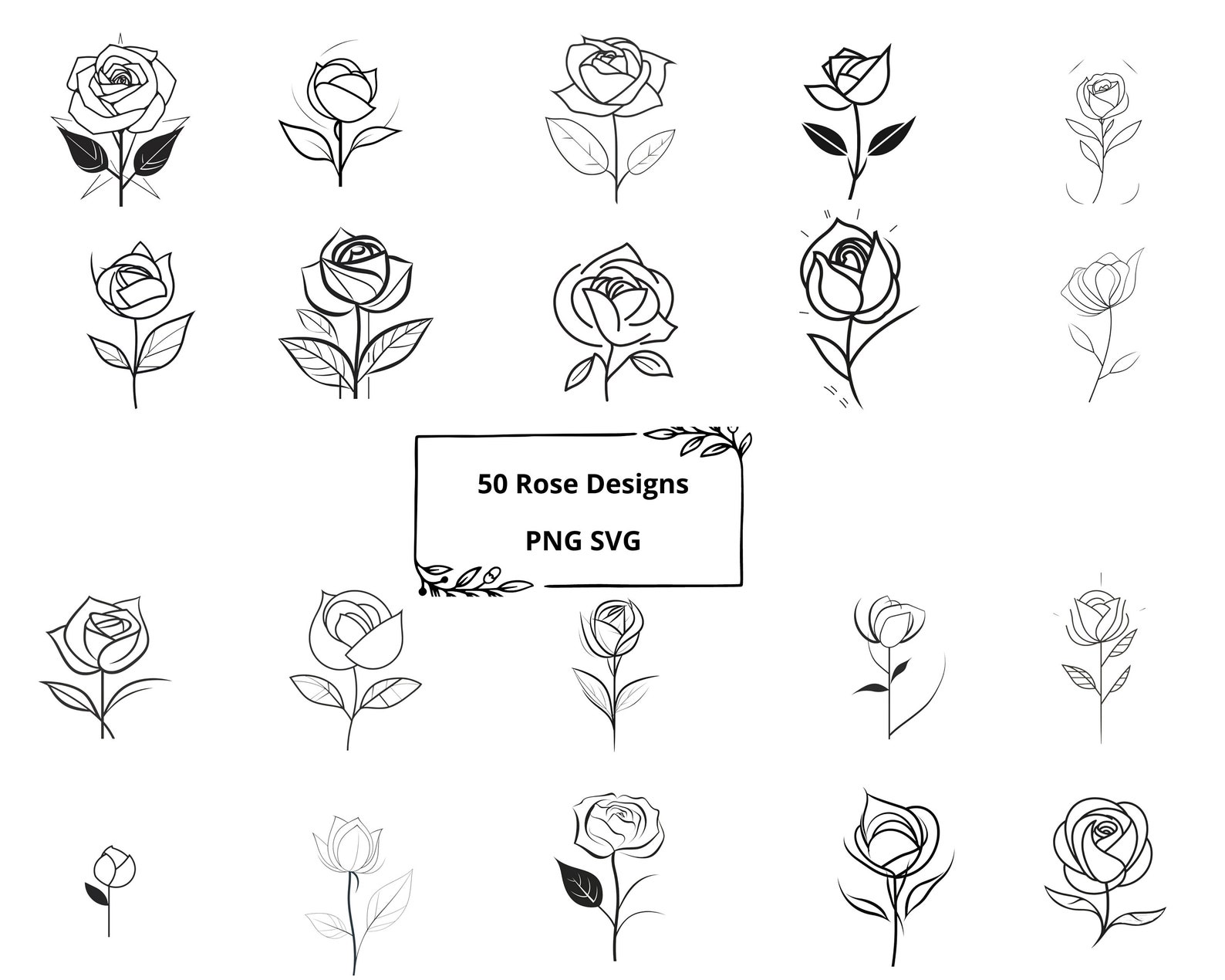 50 Rose Svg Designs | Rose Svg | Rose Bundle | Floral Svg Bundle ...