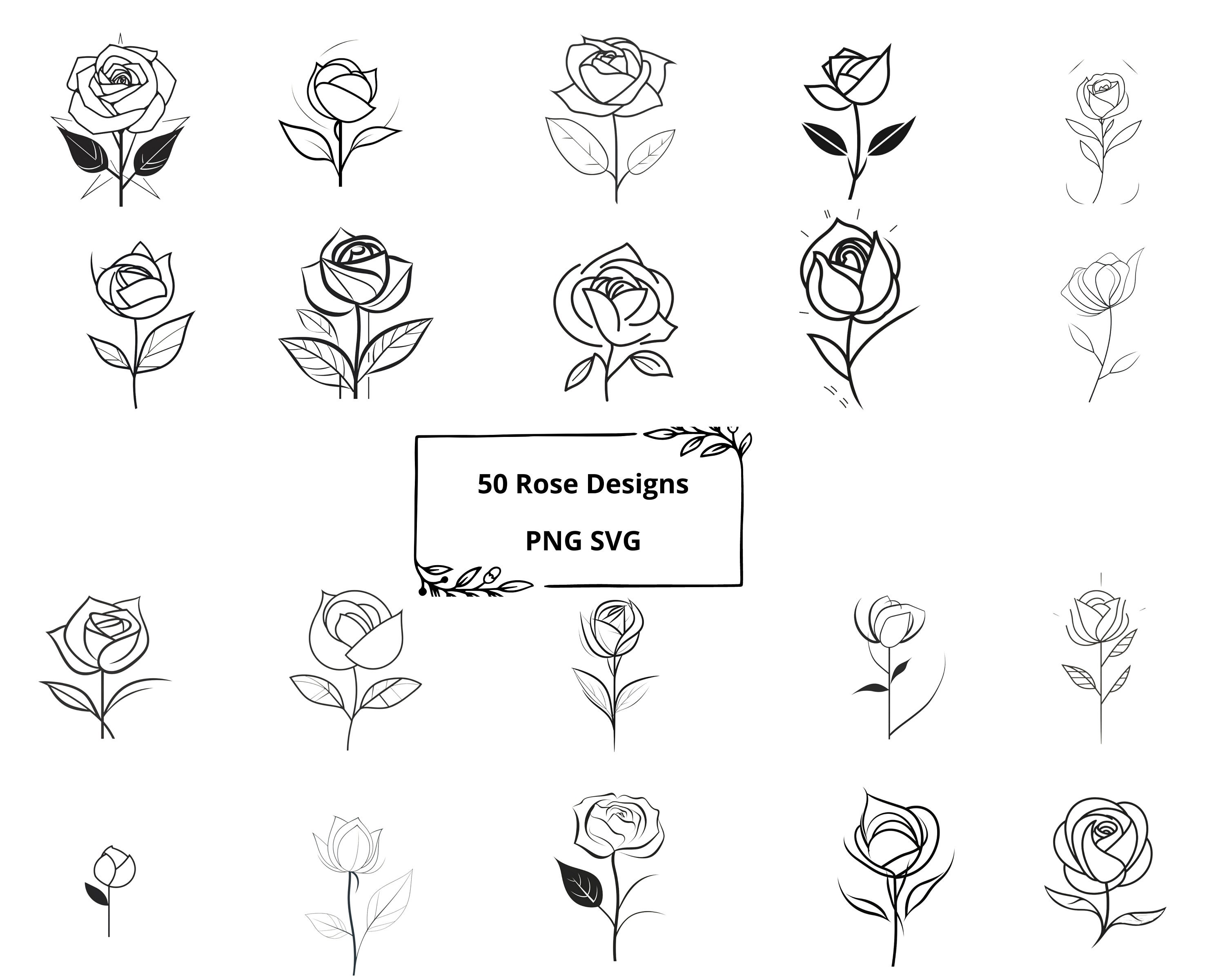 50 Rose Svg Designs | Rose Svg | Rose Bundle | Floral Svg Bundle ...